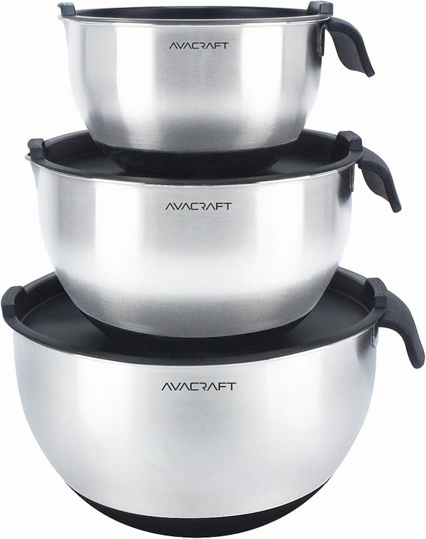AVACRAFT 18/10 Stainless Steel Mixing Bowls with Lids, non slip ...