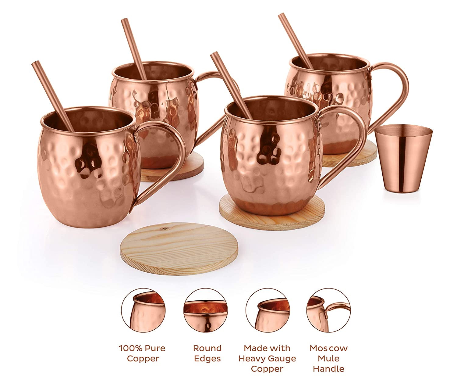 AVADOR Set of 4 Handcrafted 100% Pure Copper Moscow Mule Mugs Hammered ...