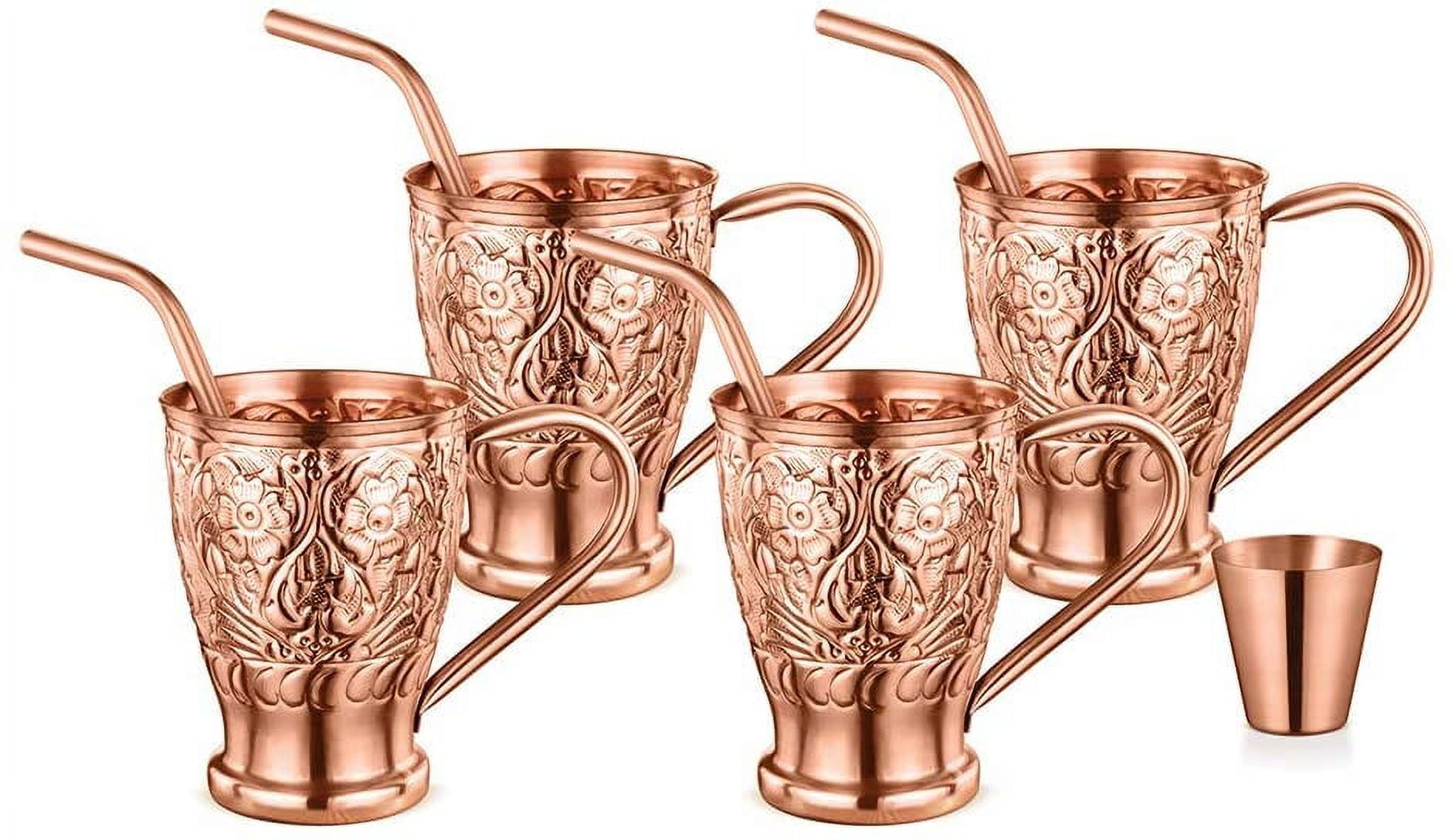 AVADOR Set of 4 Handcrafted Engraved 100% Pure Copper Moscow Mule Mugs ...