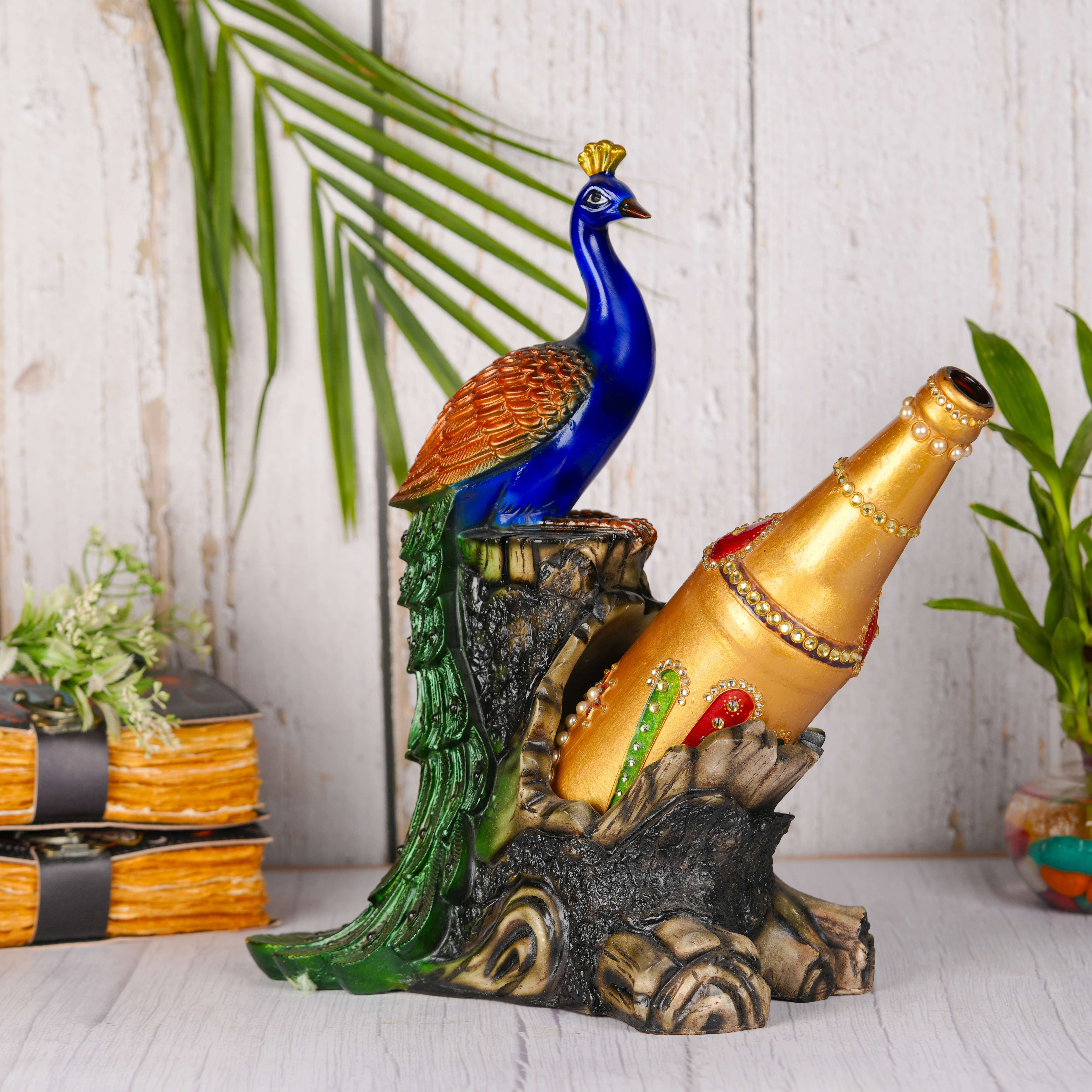 AVANTIQUEA Decorative Drinking Peacock Statue Wine Bottle Holder Statue ...