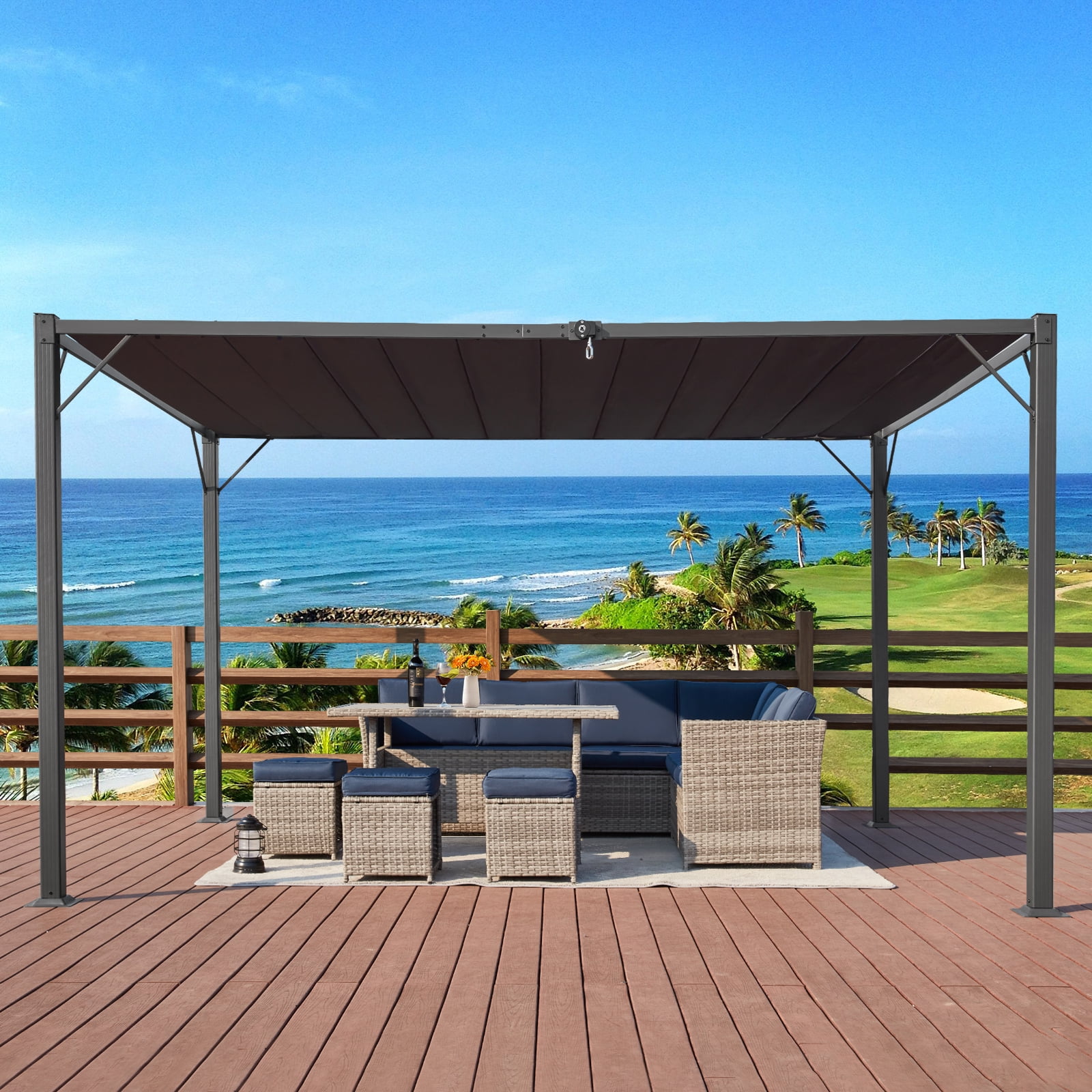 AVAWING 10FT x 13FT Aluminum Patio Louvered Pergola, Retractable Canopy ...