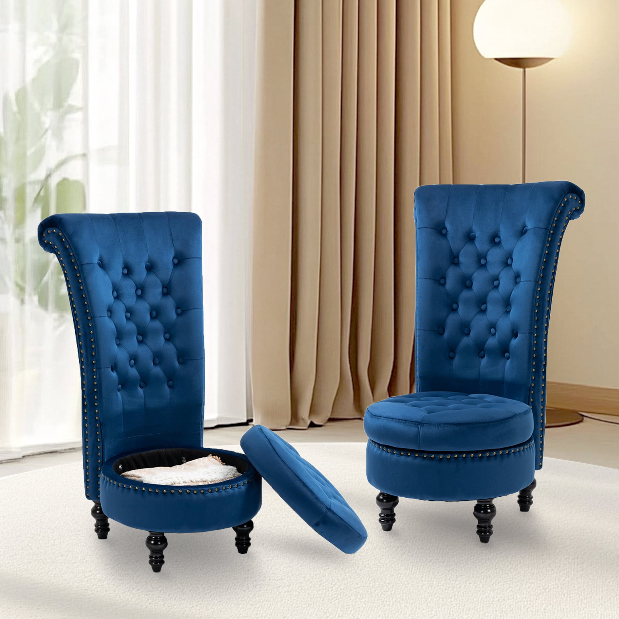 AVAWING Set of 2 High Back Throne Chairs, Velvet Accent Chair with ...