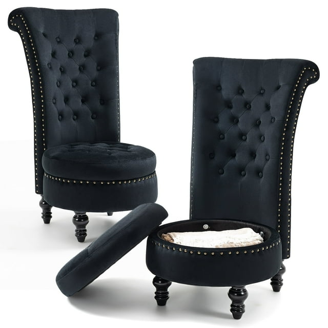 AVAWING 2PCS High Back Royal Chair w/ Nailhead Trim, Velvet Armless ...