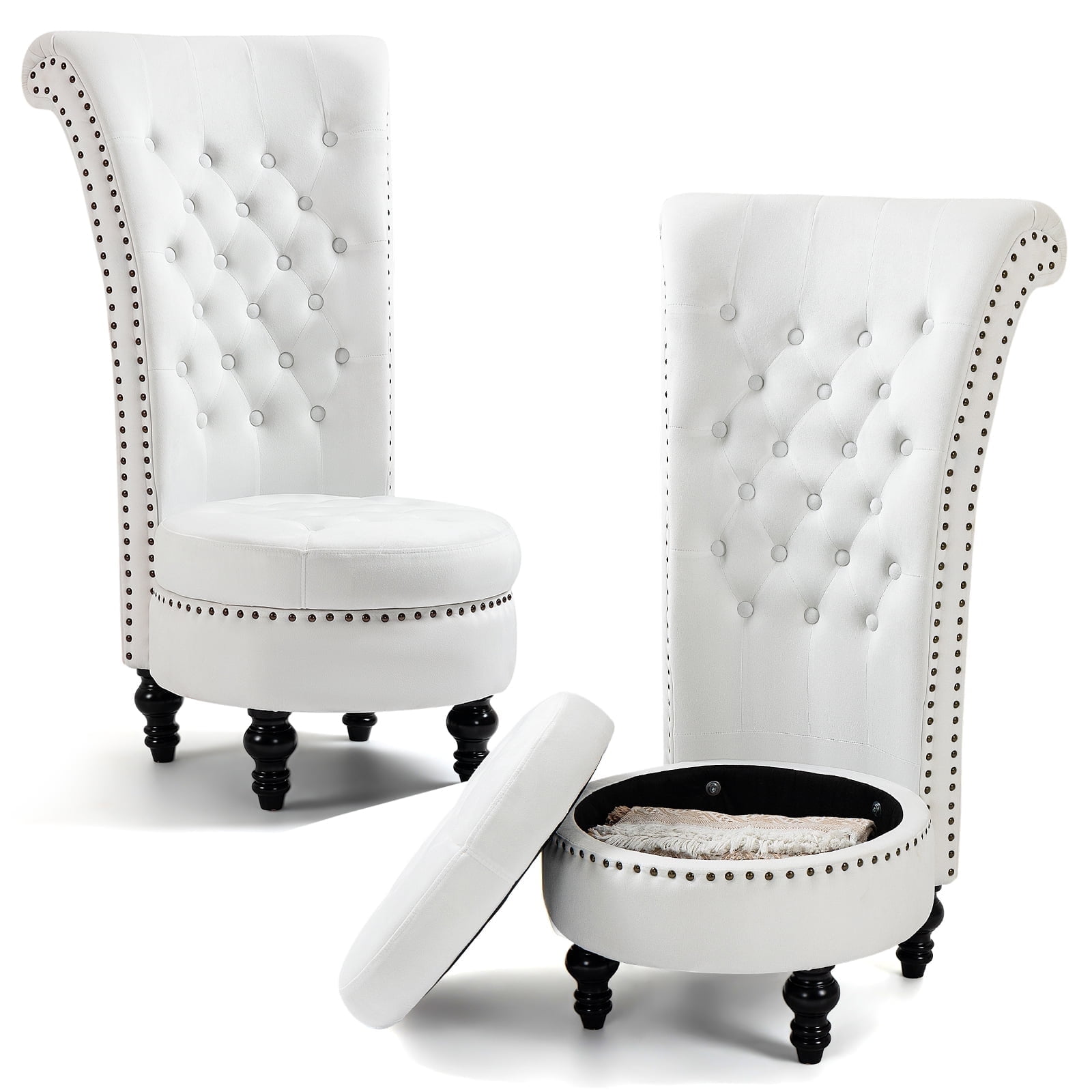 AVAWING 2PCS High Back Royal Chair w/ Nailhead Trim, Velvet Armless ...