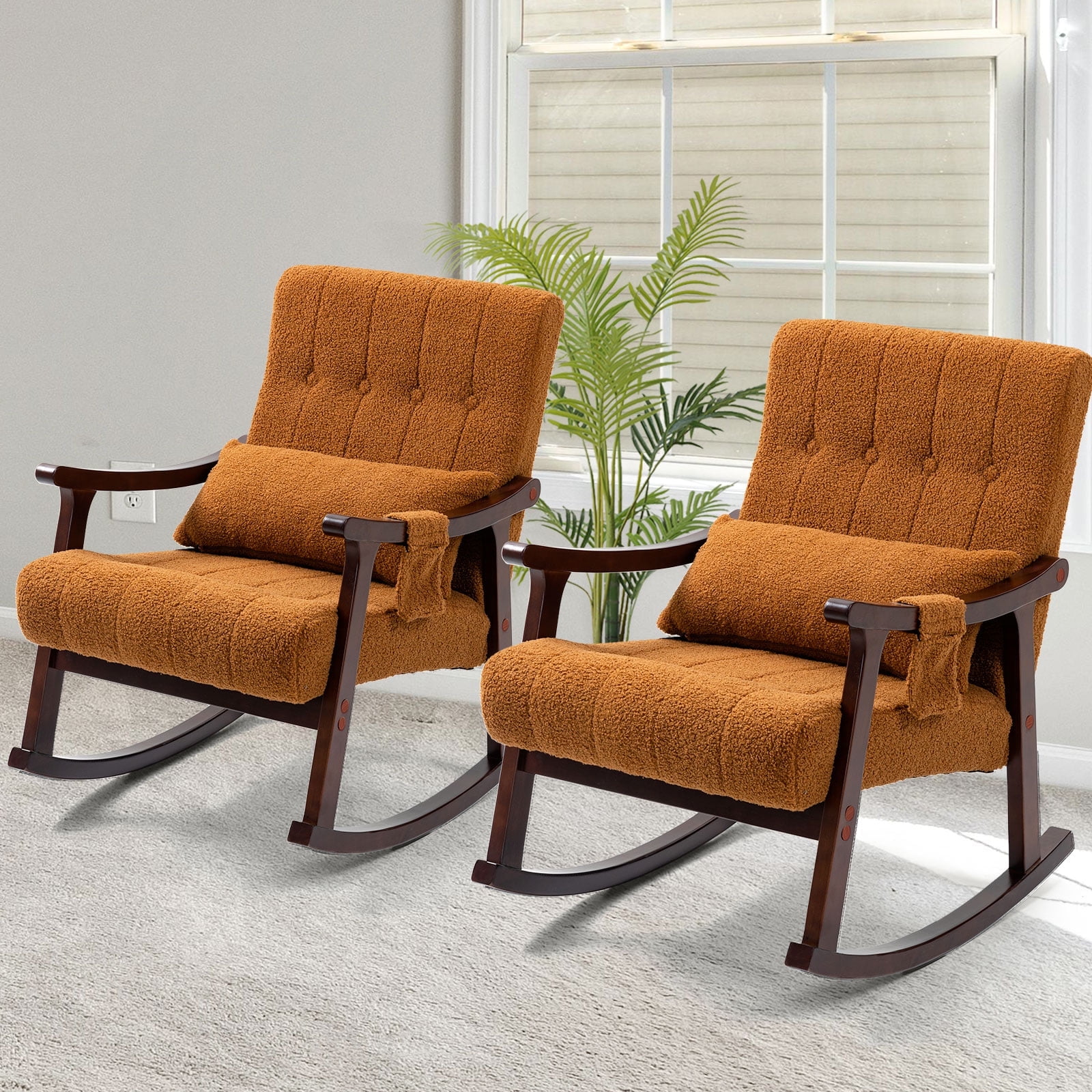 AVAWING 2PCS Upholstered Rocking Chair with Massage Lumbar Support ...
