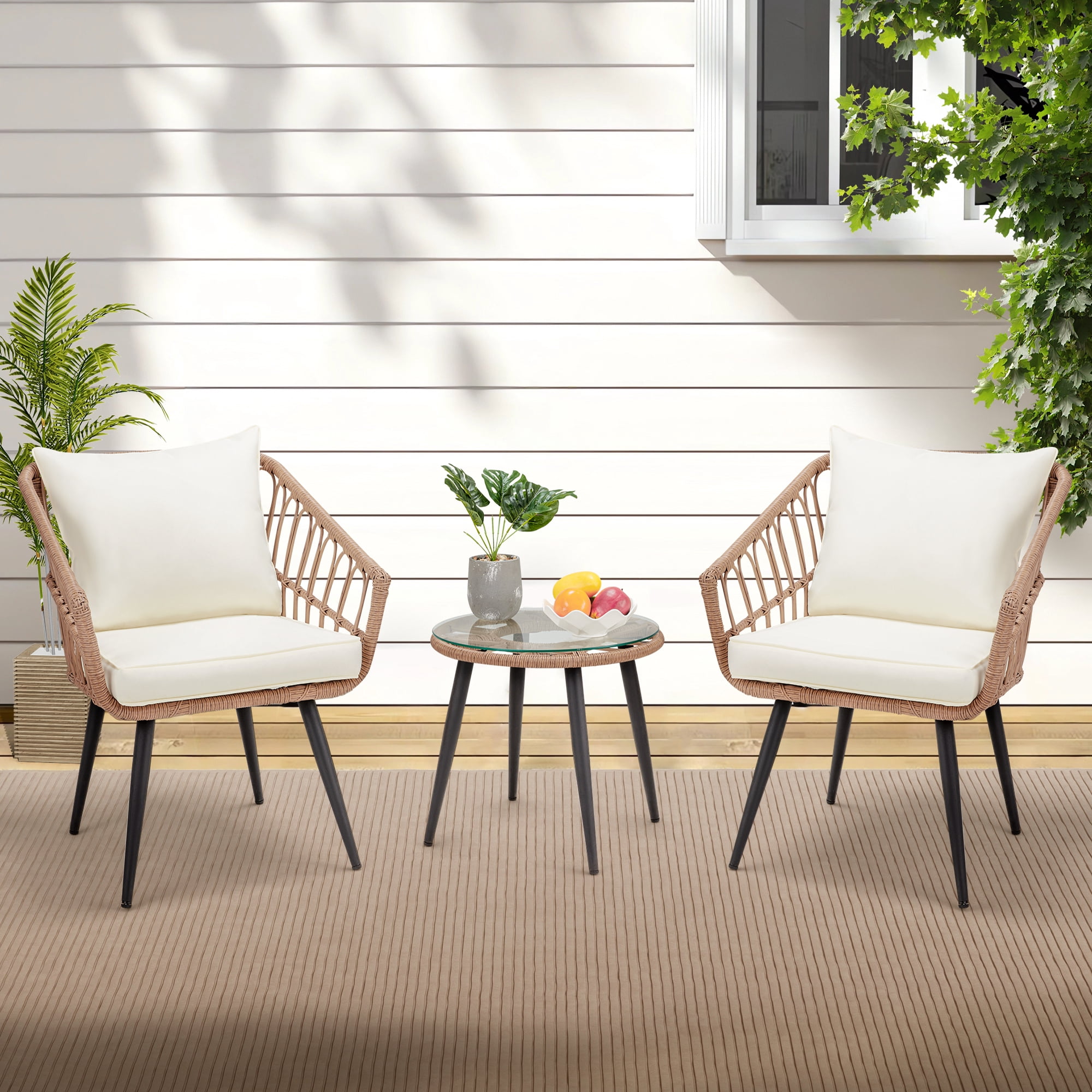 AVAWING 3-Piece Rattan Bistro Furniture Set for Outdoor, Patio ...