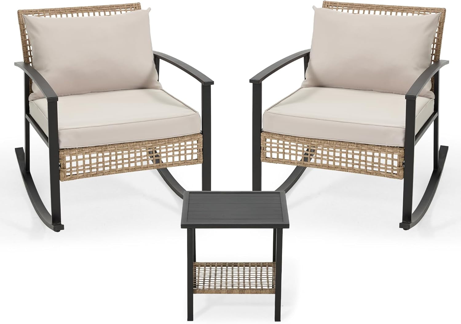 AVAWING 3 Pieces Rocking Bistro Set, Outdoor Rattan Patio Rocking ...