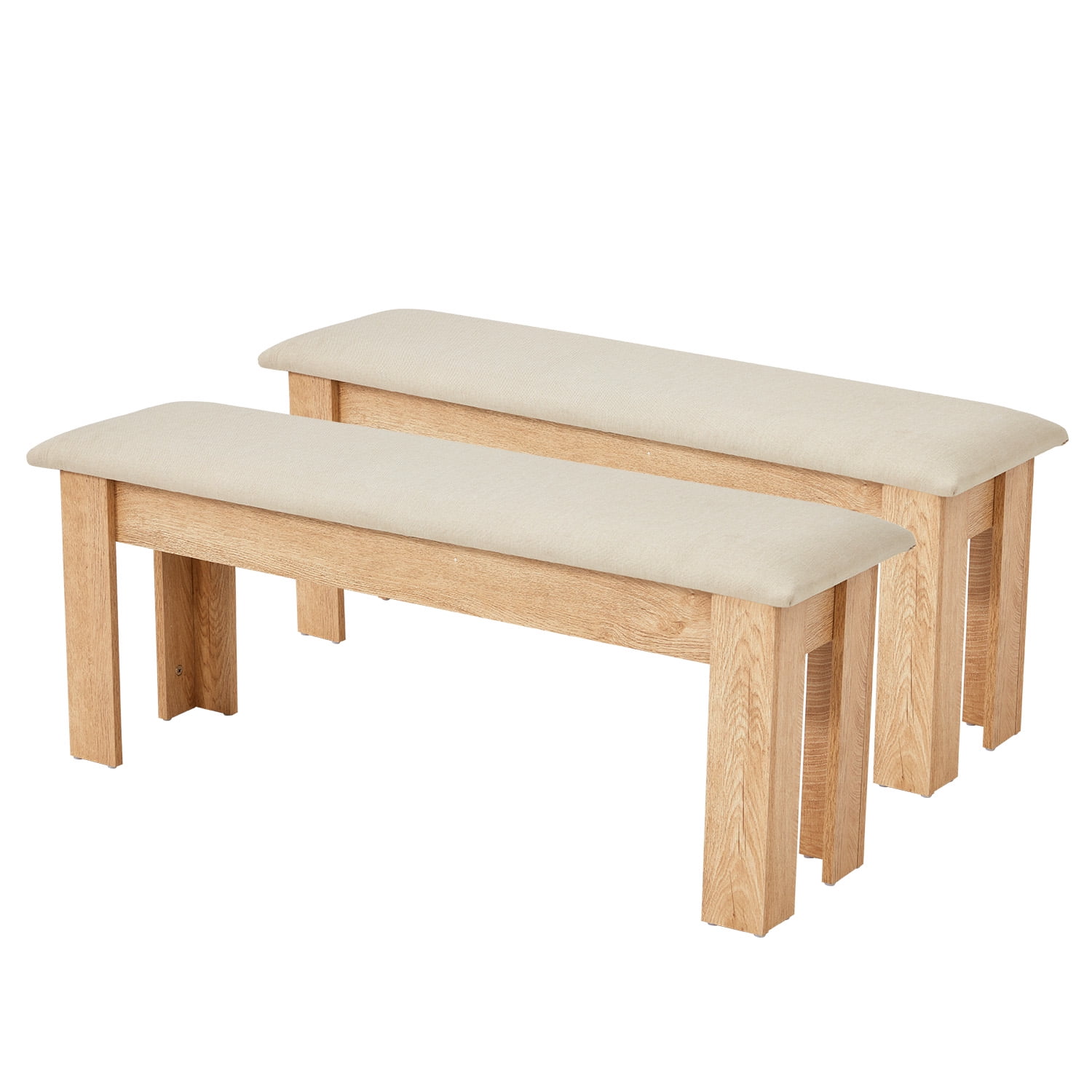 AVAWING 44" Dining Room Bench Set of 2, Wood & Linen Fabric Kitchen ...
