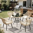AVAWING 5 Piece Patio Dining Set, Wicker Outdoor Furniture Set w/Glass ...