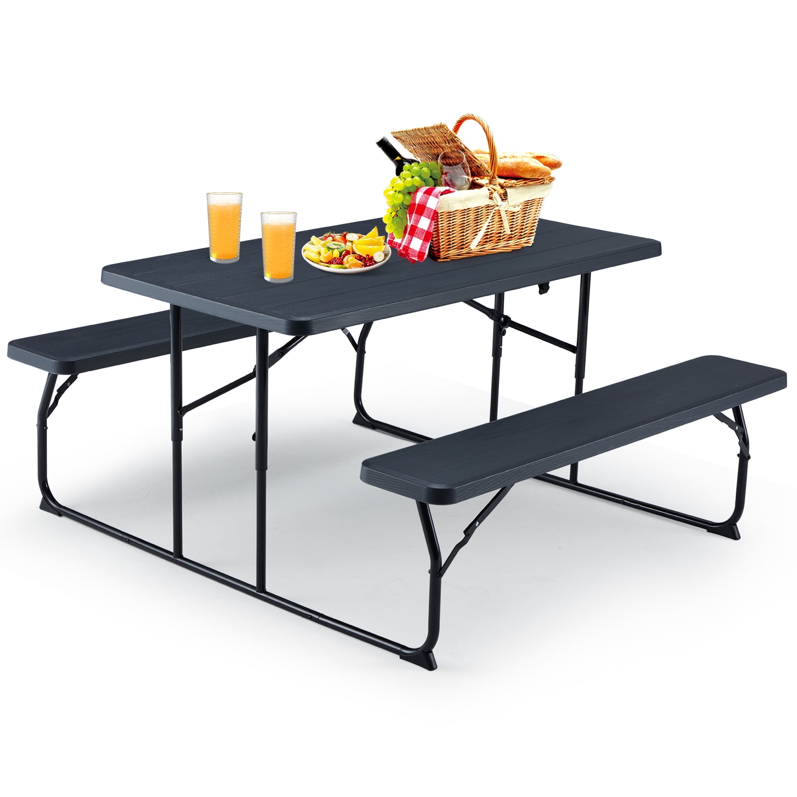 AVAWING 5ft Portable Foldable Wood-Like Plastic Picnic Table & Benches ...