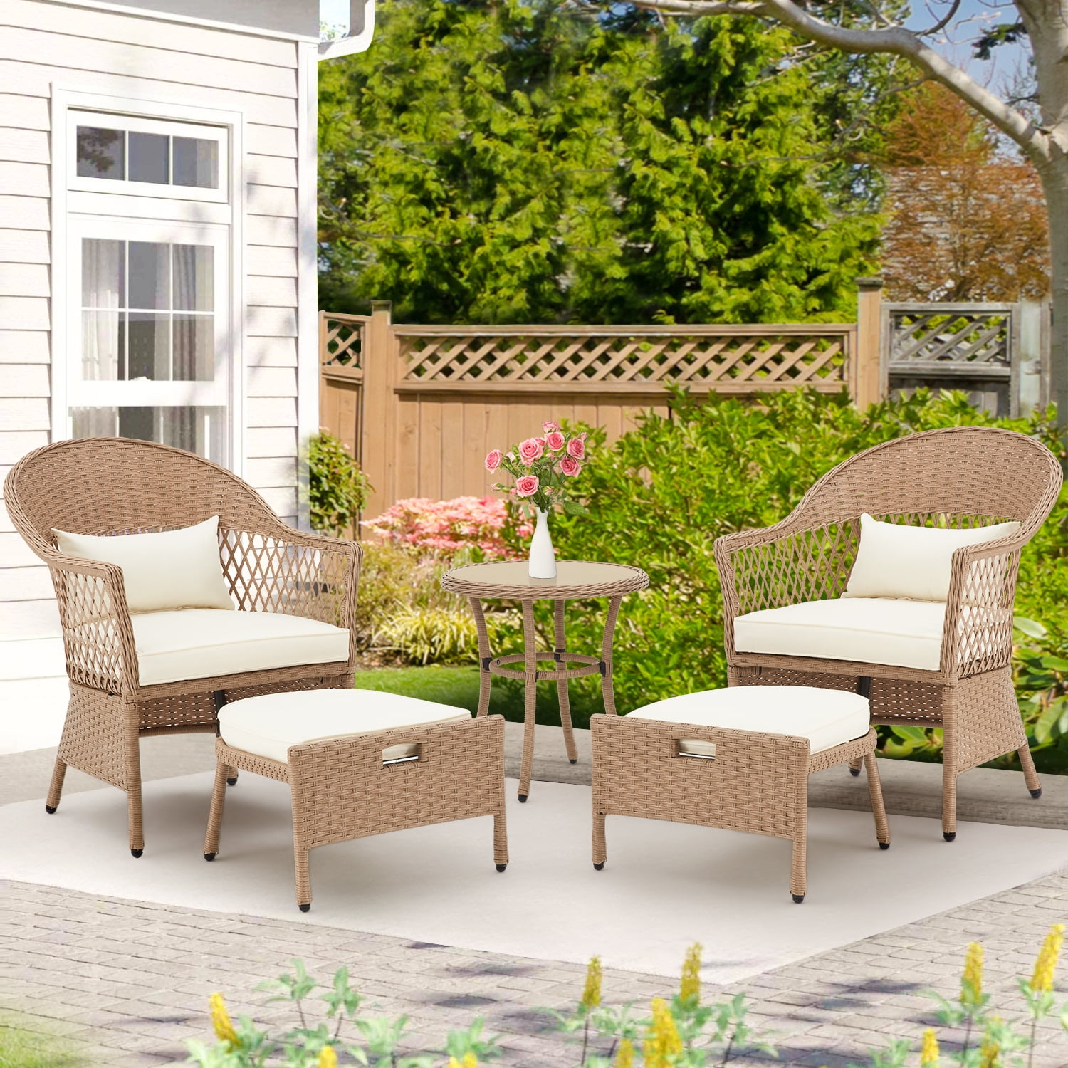 AVAWING 5PCS Outdoor Patio Rattan Furniture Set, Wicker Conversation ...