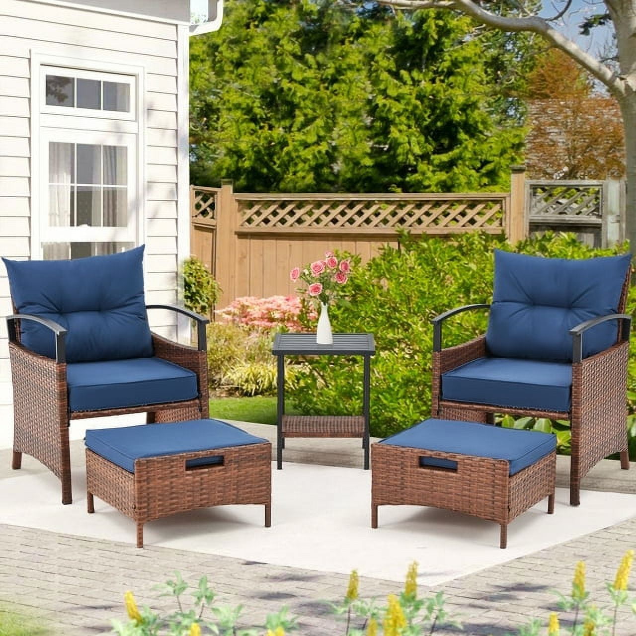 AVAWING 5-Piece Garden Furniture Set, Outdoor Wicker Chairs with Table ...