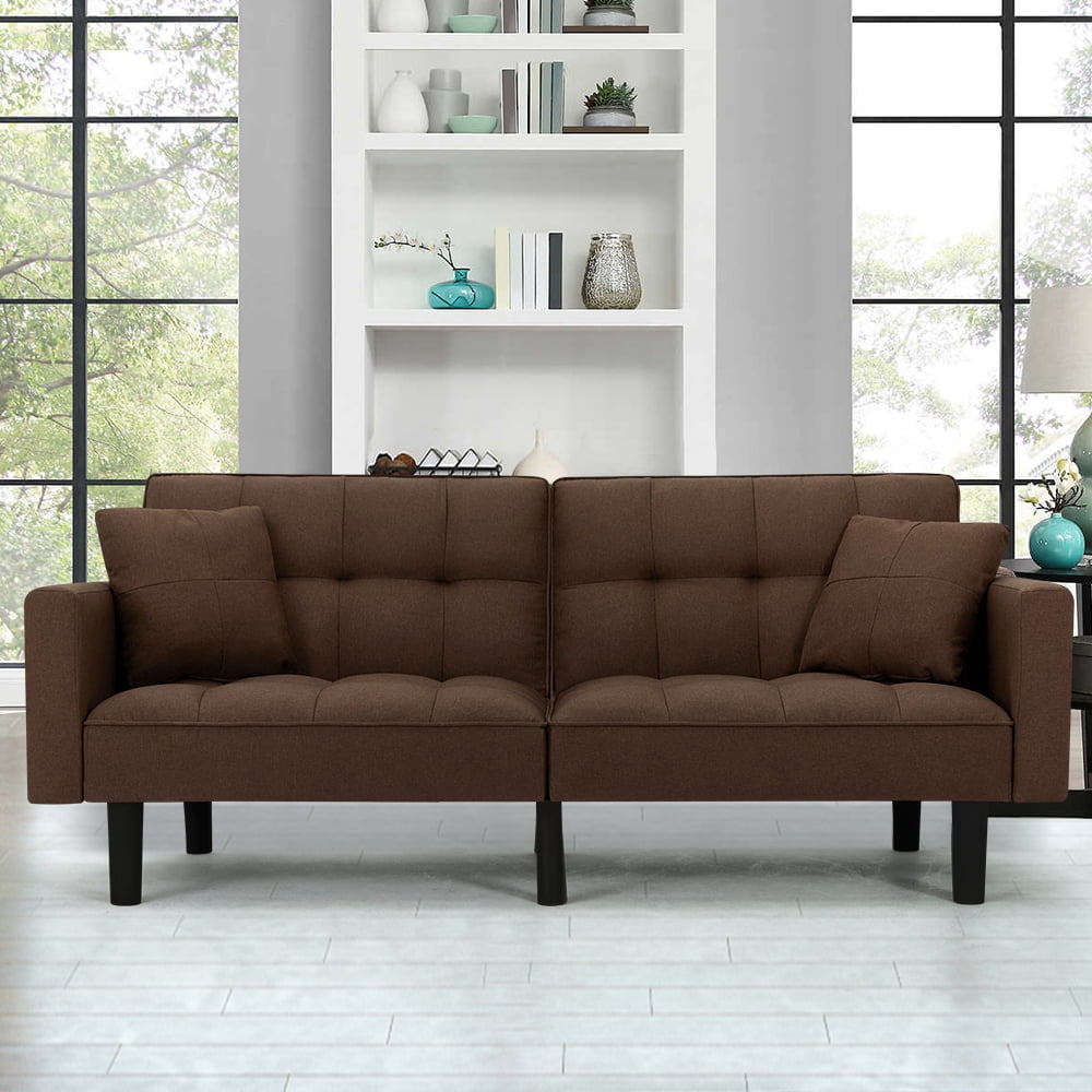 "AVAWING 74"" Modern Convertible Sleeper Sofa Bed, Brown Linen ...