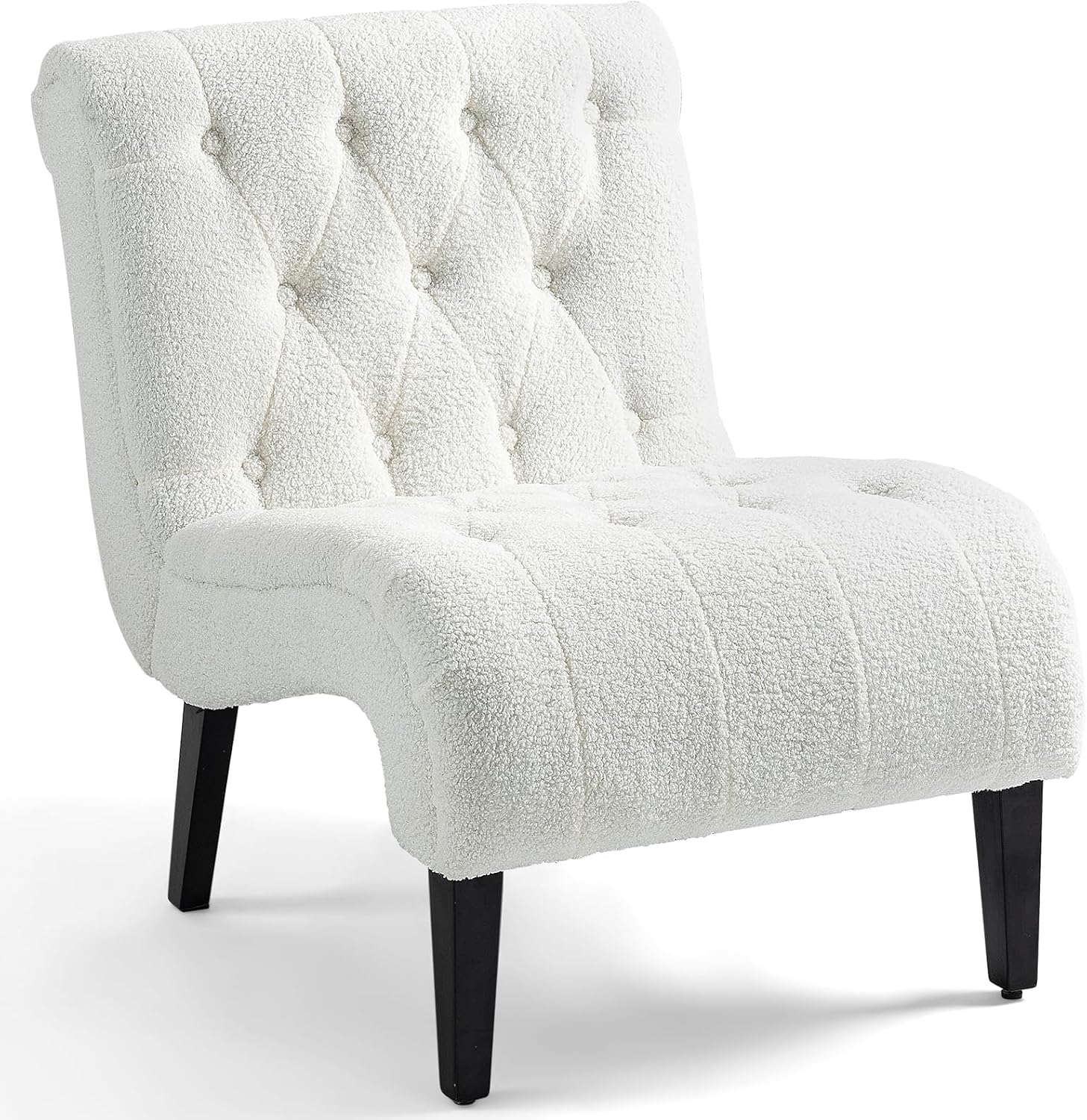 AVAWING Armless Teddy Accent Chair, Upholstered Lounge Chair with Wood ...