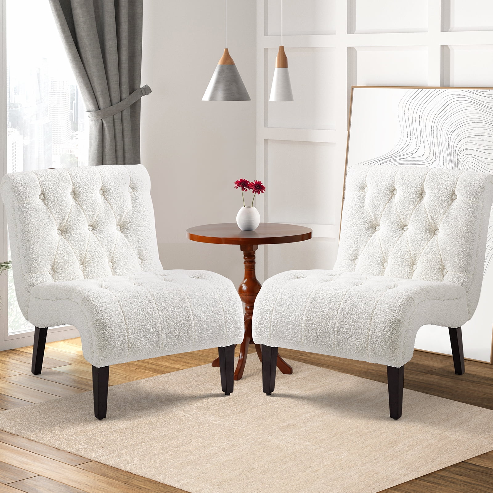 AVAWING Armless Teddy Accent Chair set of 2, Upholstered Lounge Chair ...