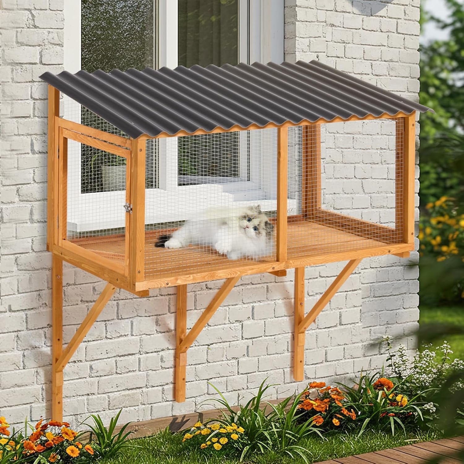 AVAWING Cat Catio, Wall-Mounted Window Enclosure for Indoor Cats ...