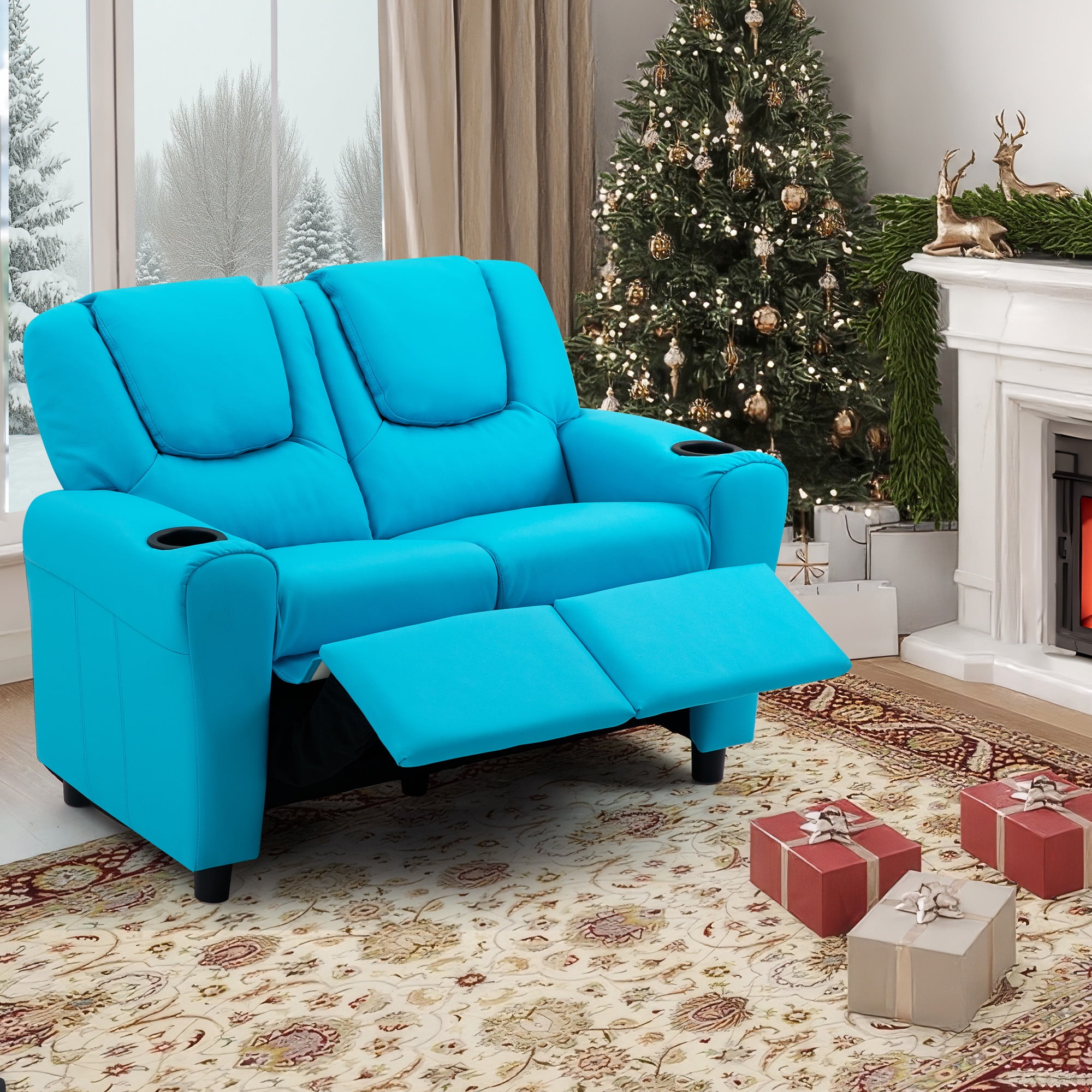 AVAWING, Kids Double Recliner Couch, Blue, with Cup Holders - Walmart.com