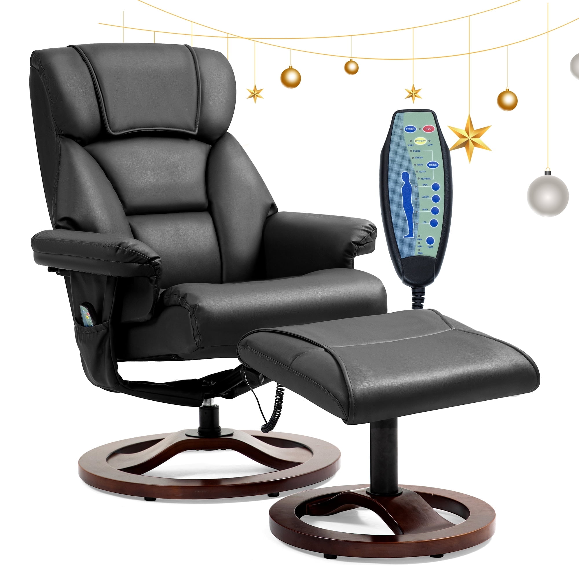 AVAWING Faux Leather Electric Massage Recliner with Ottoman, Adjustable ...
