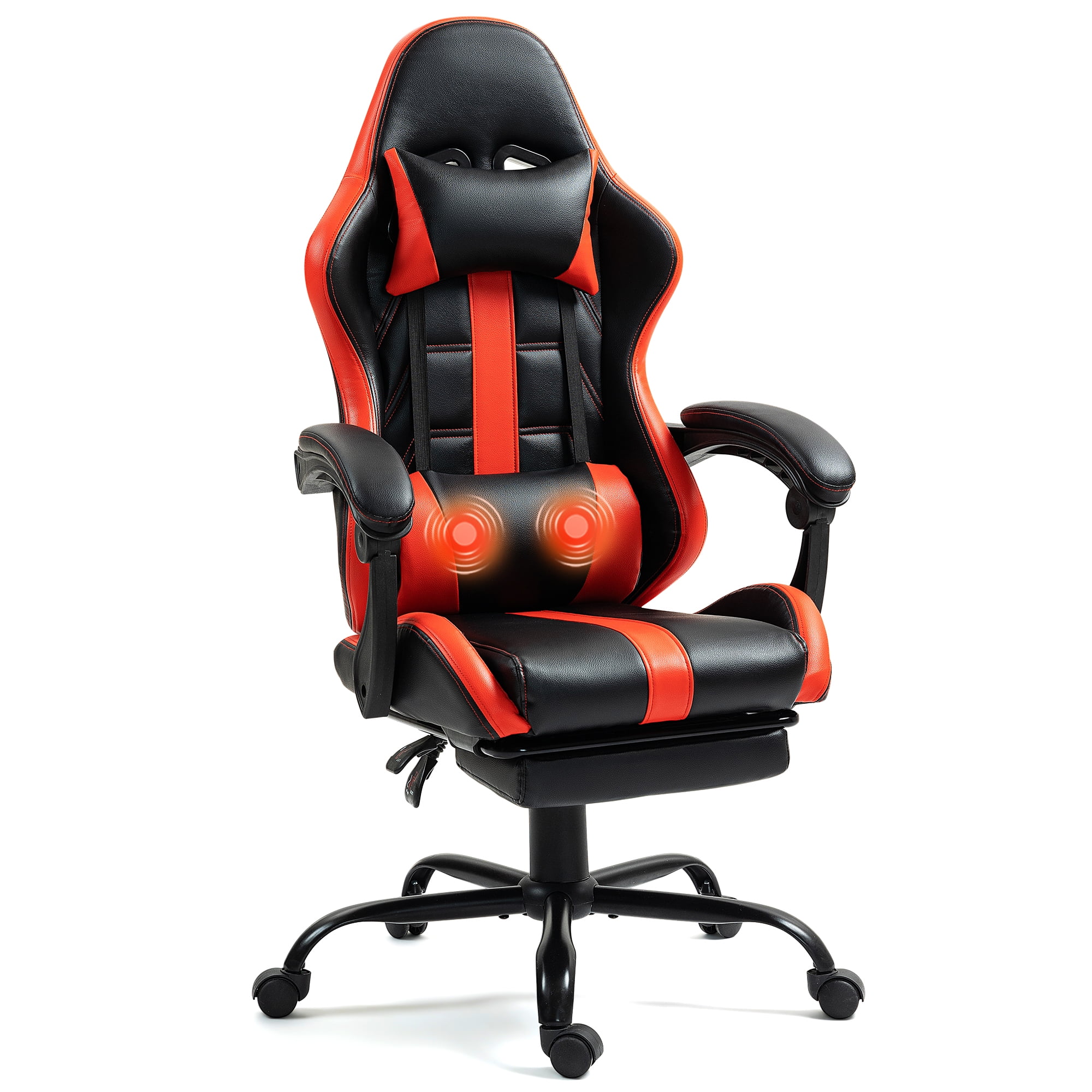 AVAWING Gaming Chair, PU Leather Office Chair w/ Footrest and Massage ...