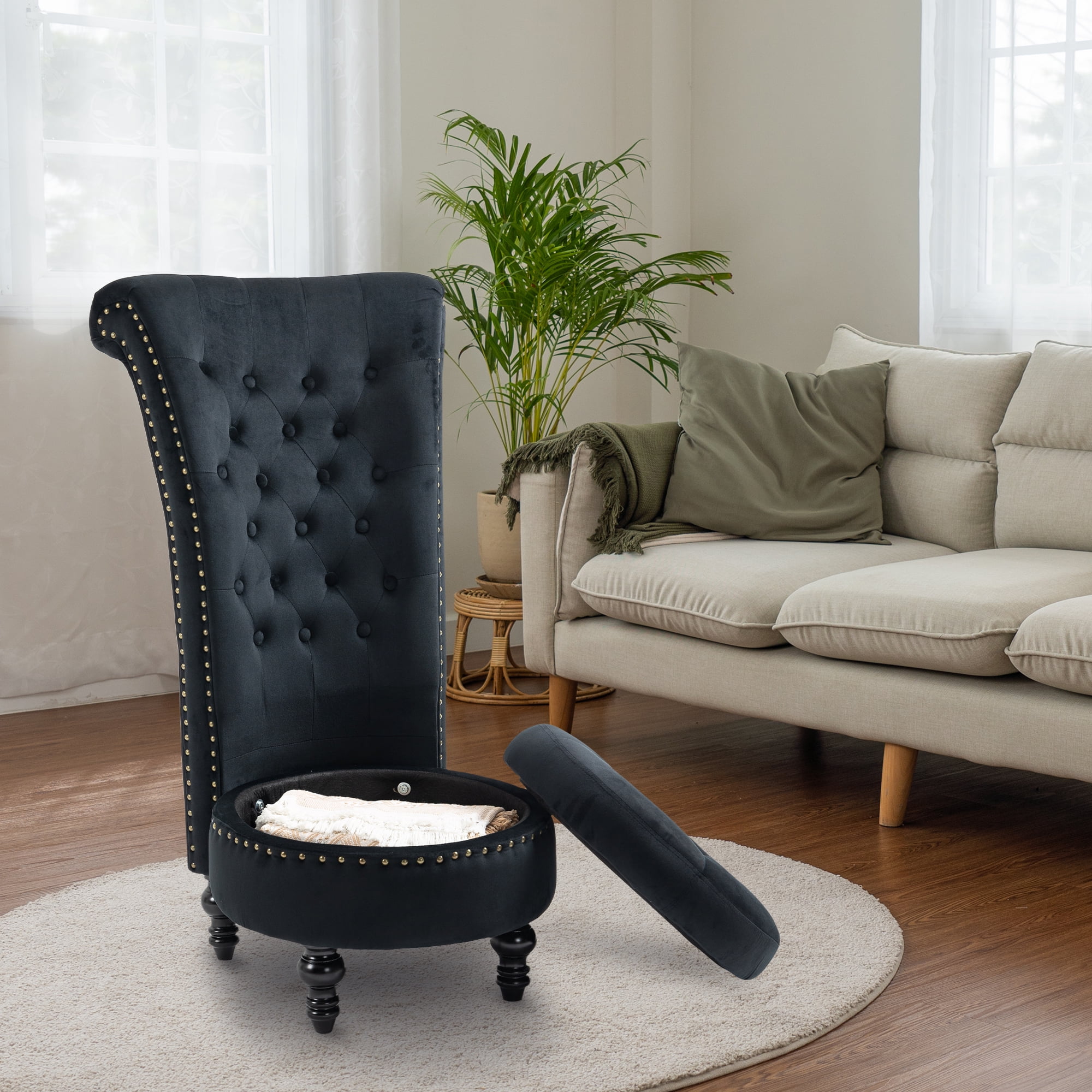 AVAWING Upholstered High Back Throne Chair, Velvet Accent Chair with ...