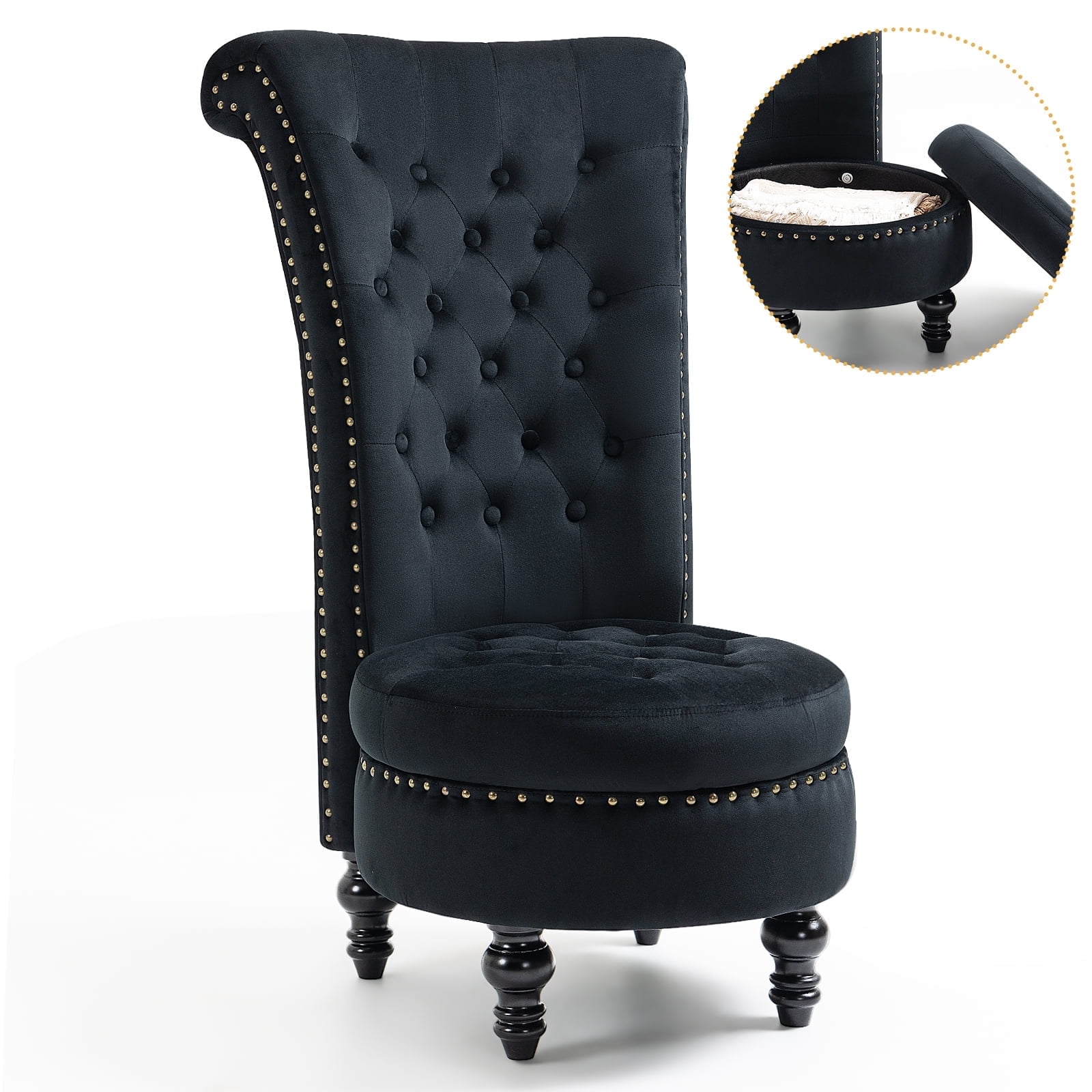 AVAWING High Back Royal Chair w/ Nailhead Trim, Velvet Armless Throne ...