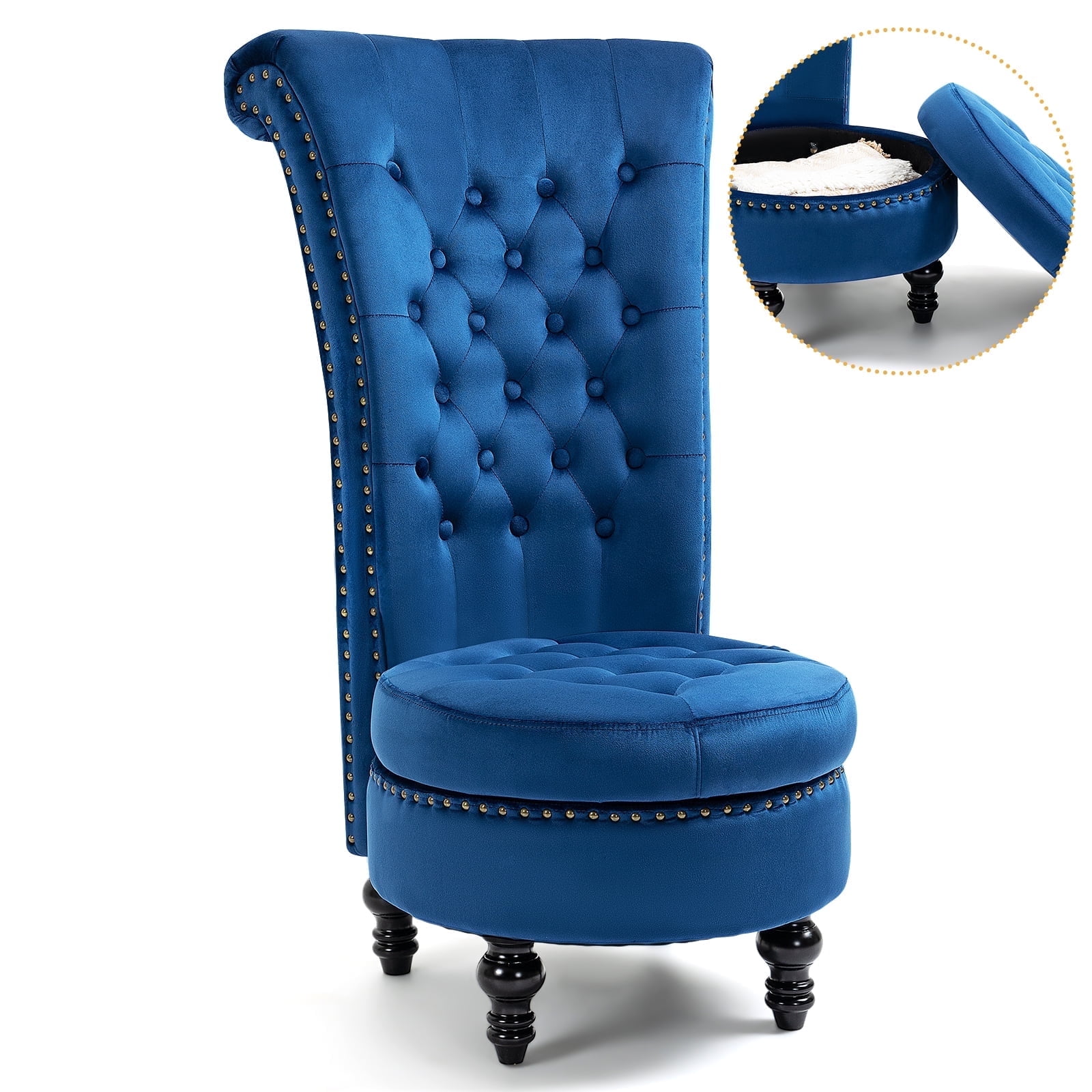 AVAWING High Back Royal Chair w/ Nailhead Trim, Velvet Armless Throne ...