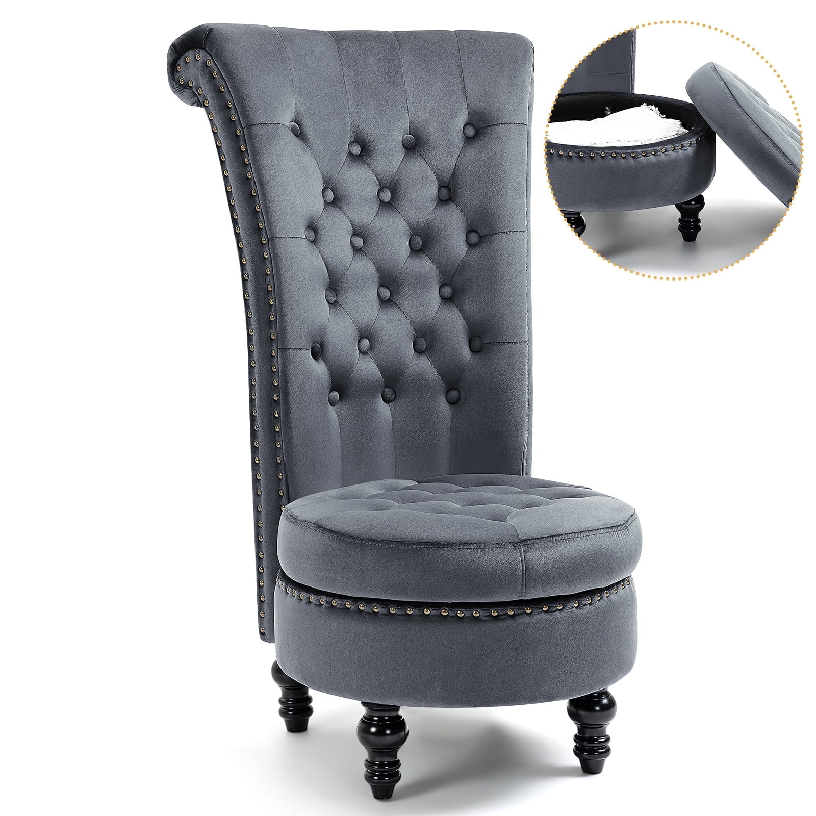 AVAWING High Back Royal Chair w/ Nailhead Trim, Velvet Armless Throne ...
