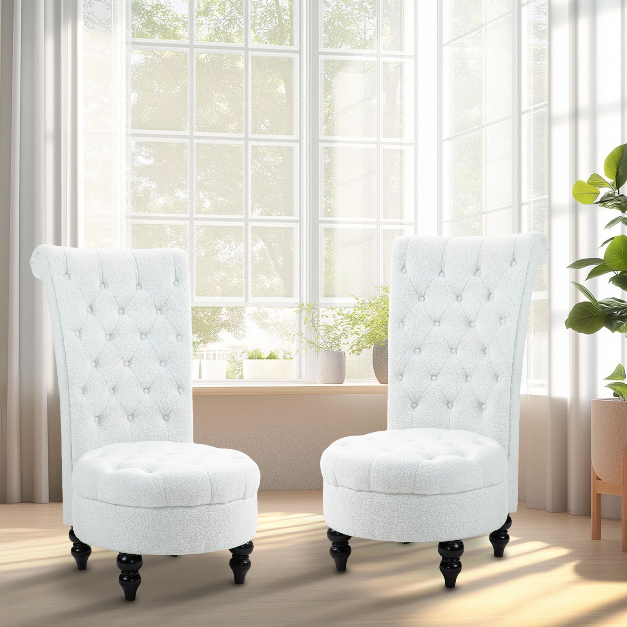 AVAWING High-Back Teddy Velvet Throne Chair Set of 2, Retro Royal ...