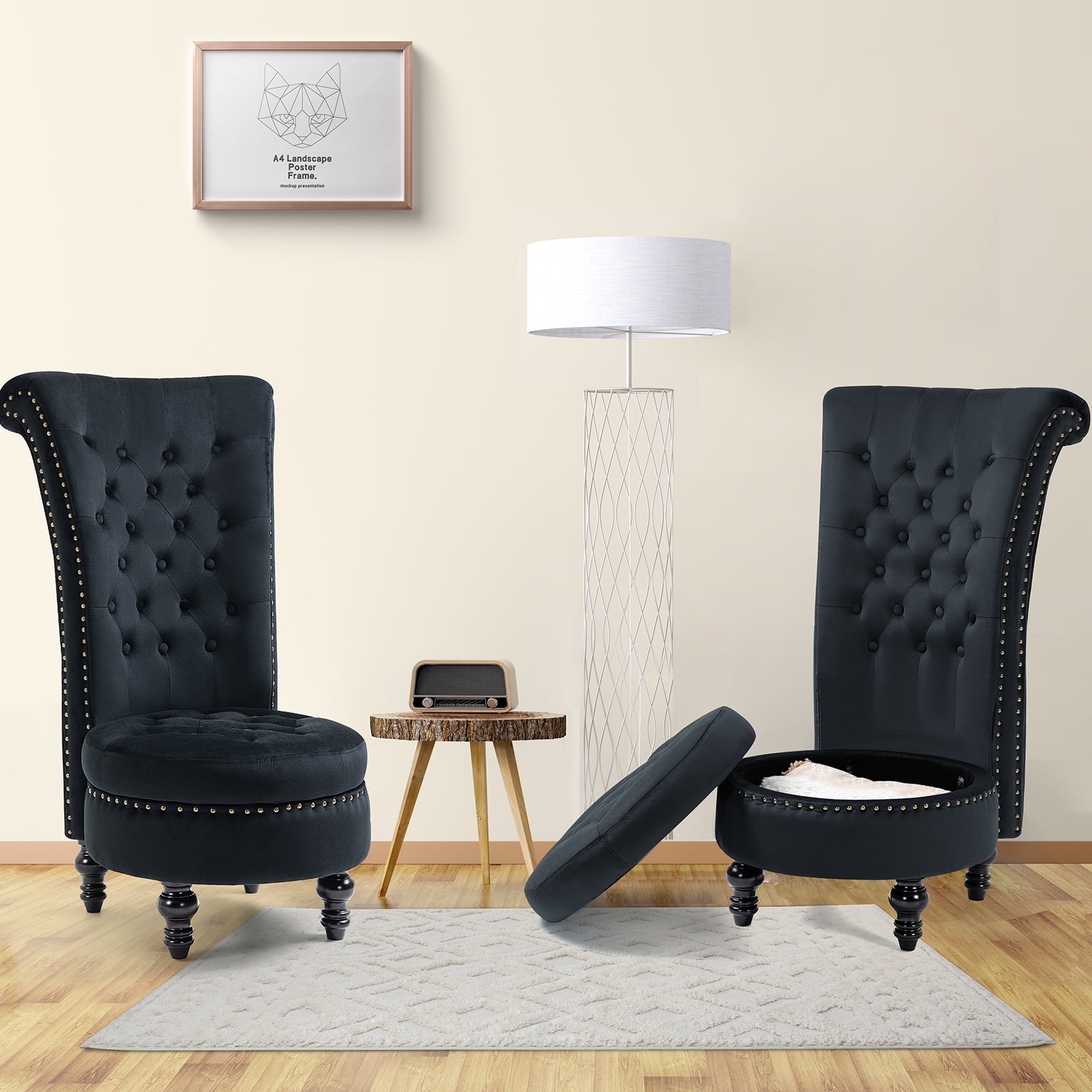 AVAWING High Back Throne Chair Set of 2, Velvet Accent Chair with ...