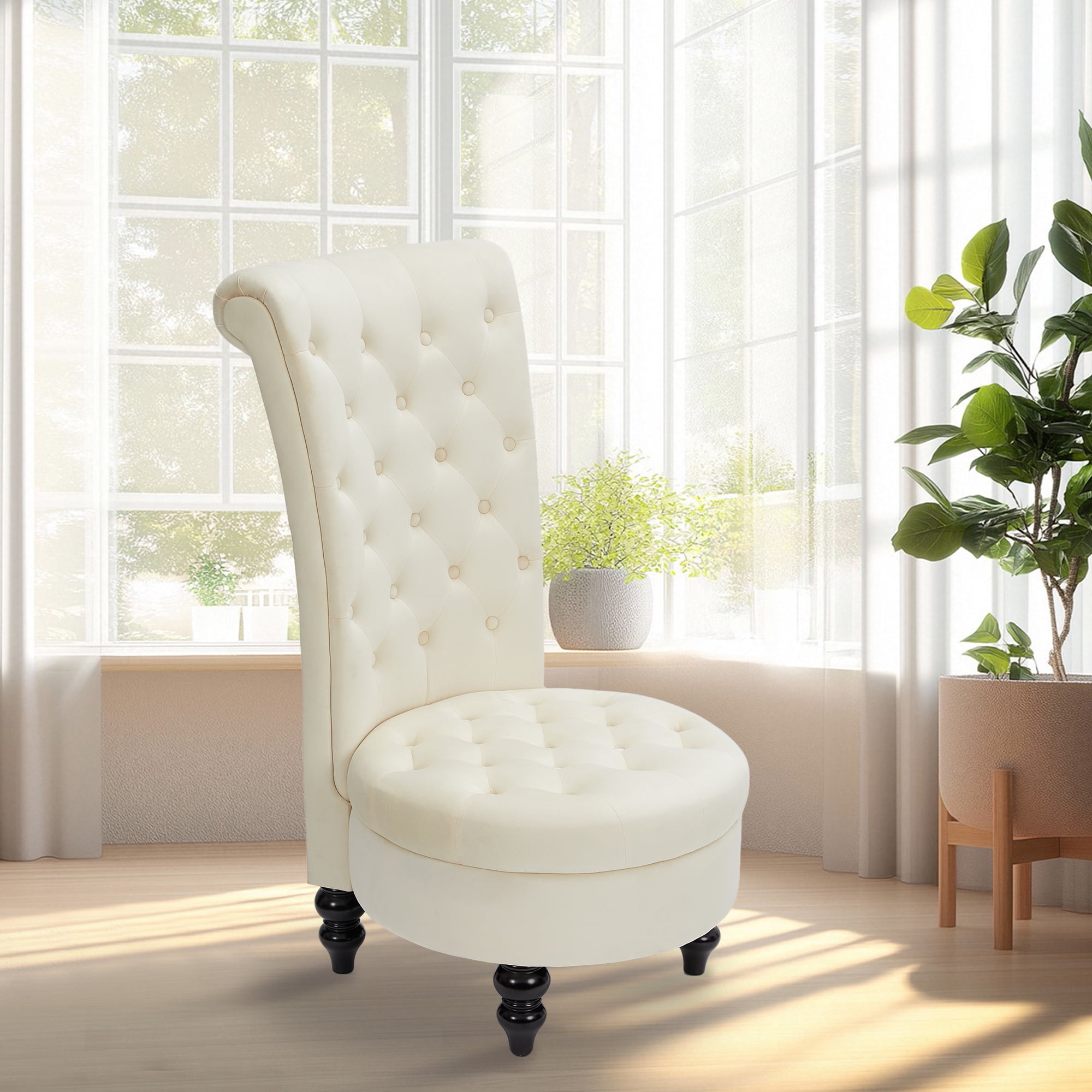 AVAWING High-Back Velvet Throne Chair, Retro Royal Armless Chair ...