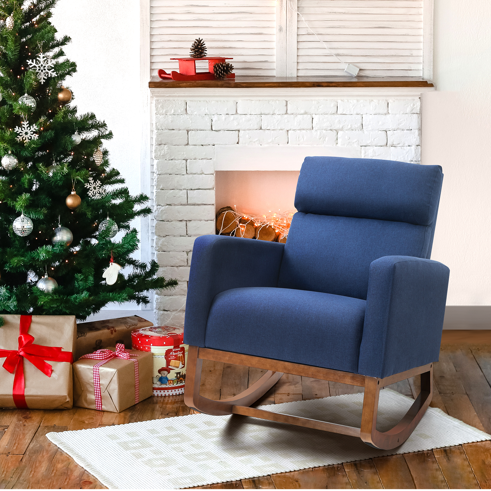 AVAWING Living Room Rocking Chair, Rocker Fabric Padded Seat Modern ...