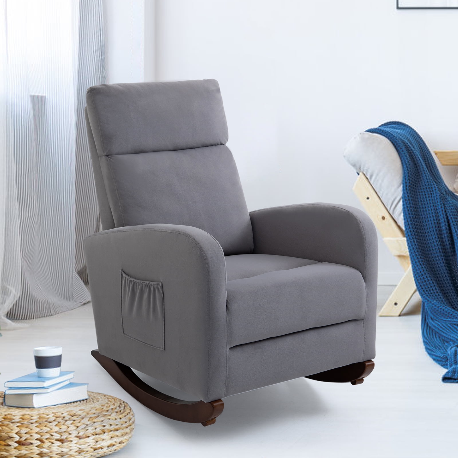 AVAWING Mid-Century Nursery Rocking Chairs Upholstered Velvet High Back ...