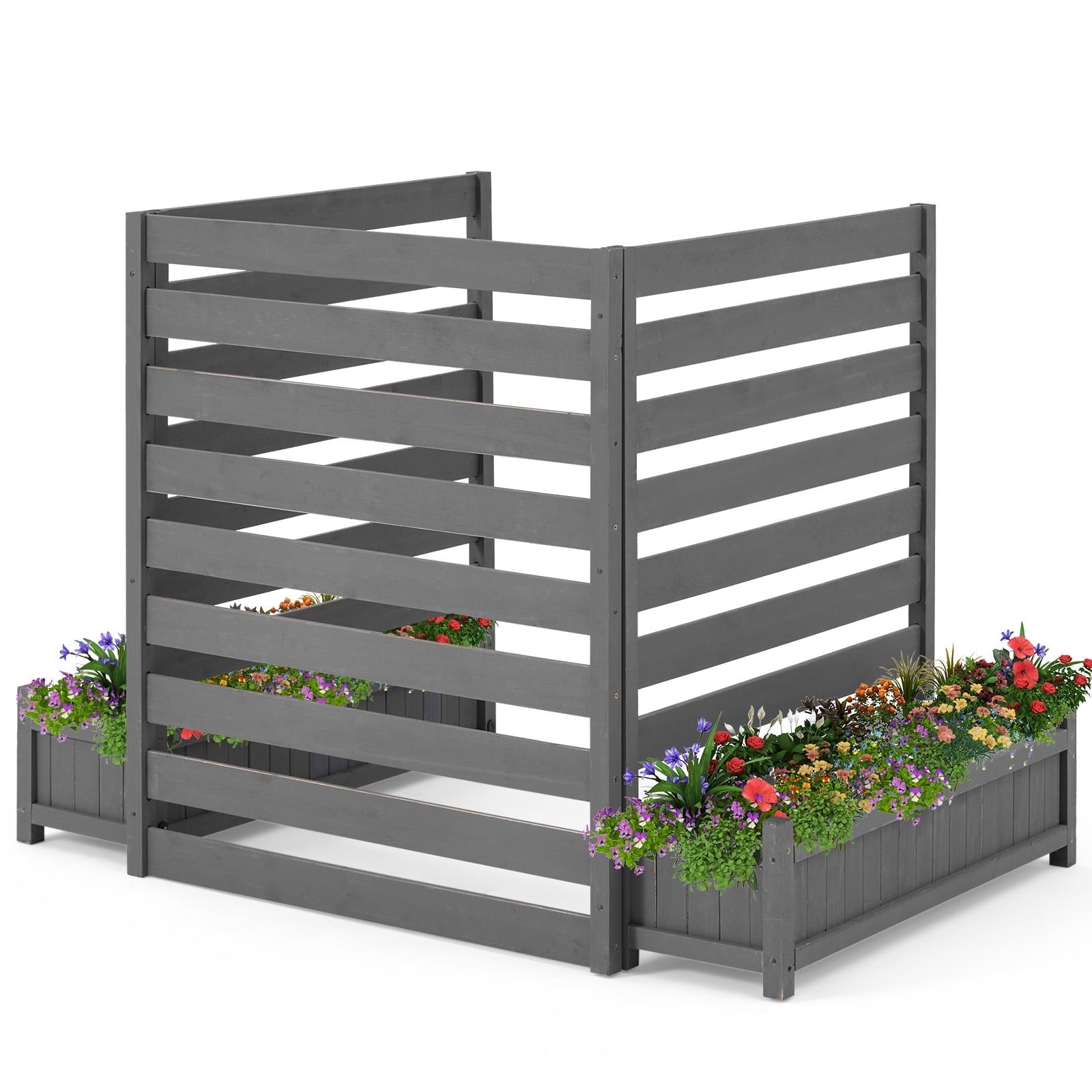 AVAWING No-Dig AC Unit Privacy Fence 3 Panels with Planter Box, 33" W x ...