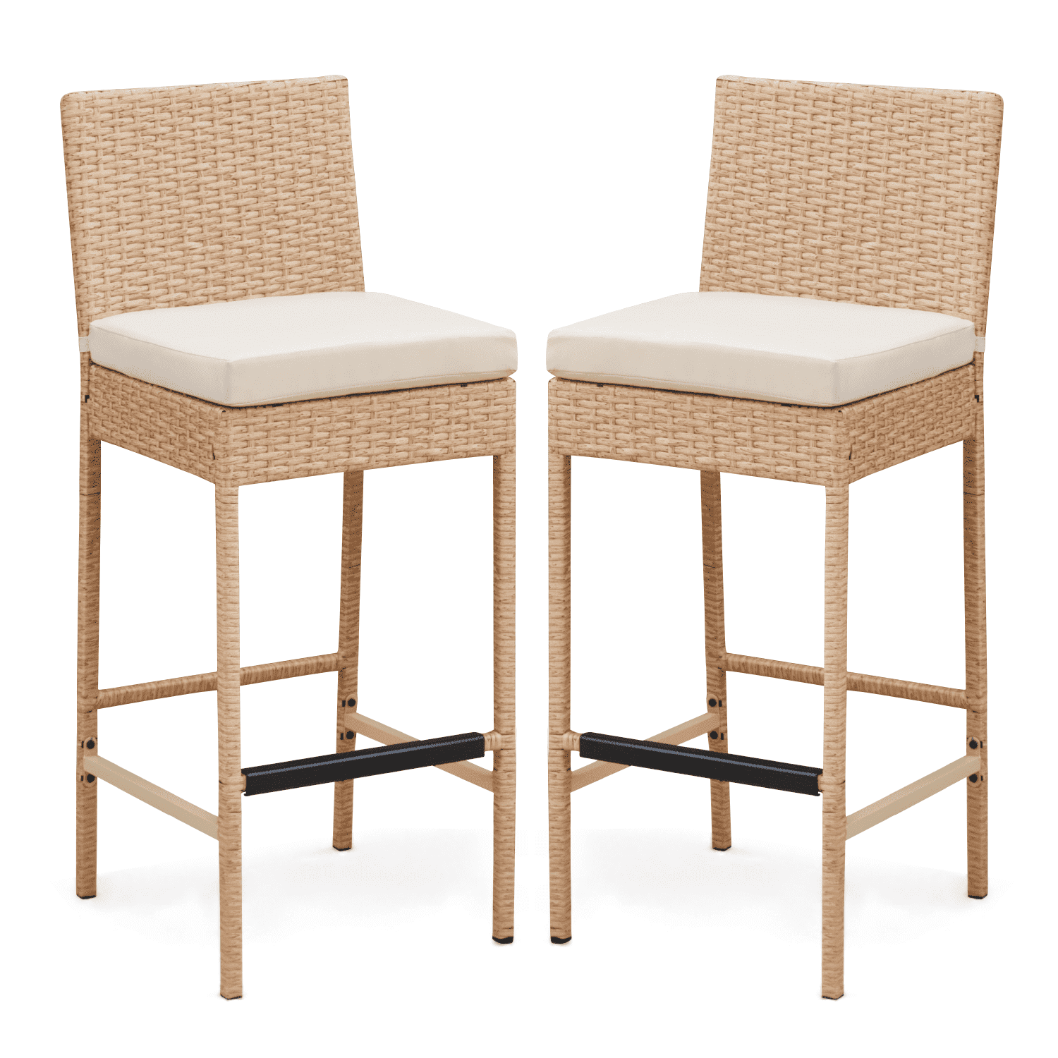 AVAWING Outdoor Bar Stools Set of 2, Wicker Woven Patio Stools & Patio ...