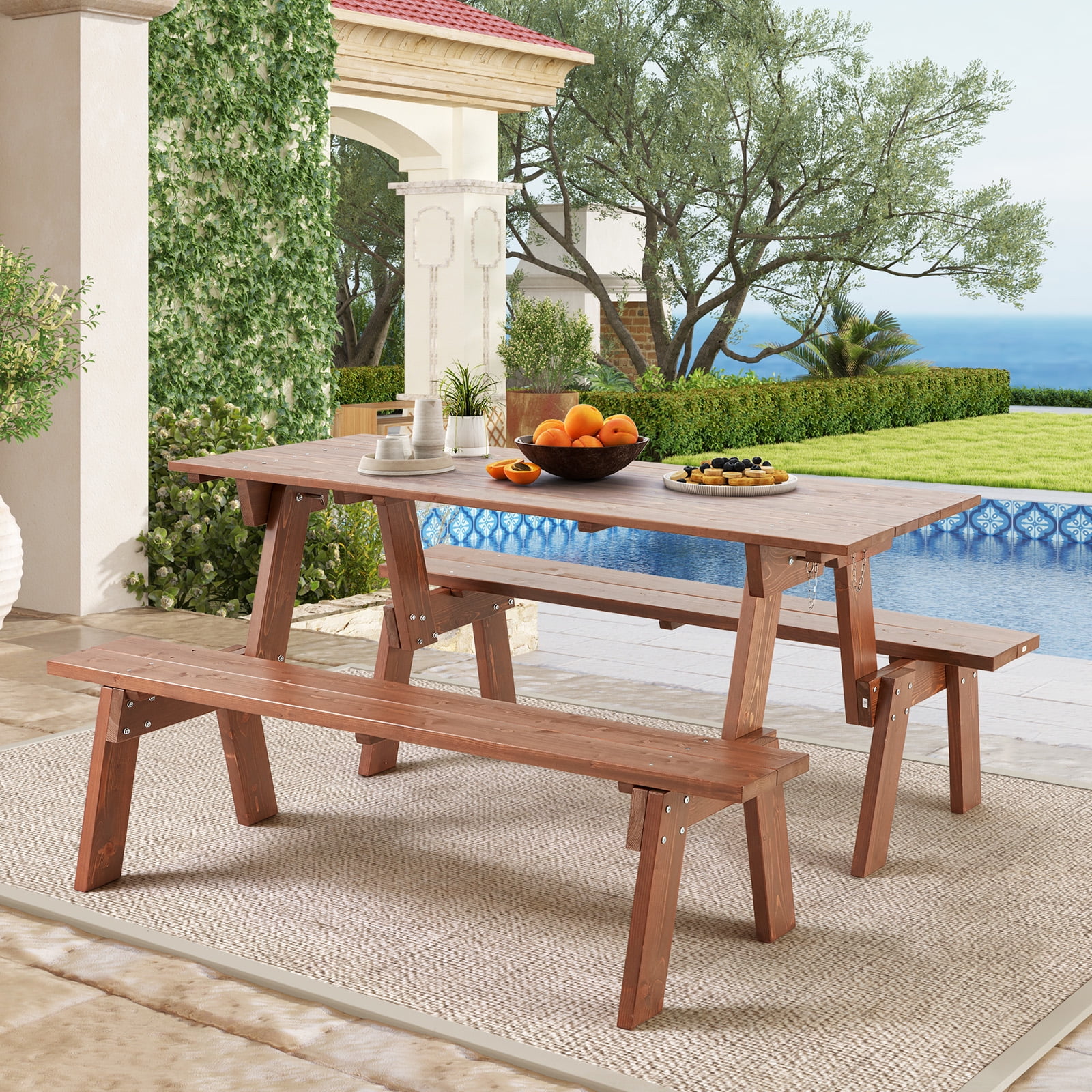 AVAWING Outdoor Convertible Garden Bench, 2-in-1 Transforming Picnic ...