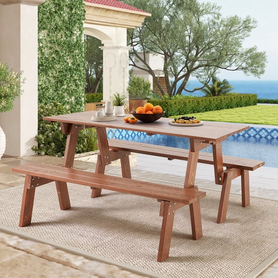 AVAWING Outdoor Convertible Garden Bench, 2-in-1 Transforming Picnic ...