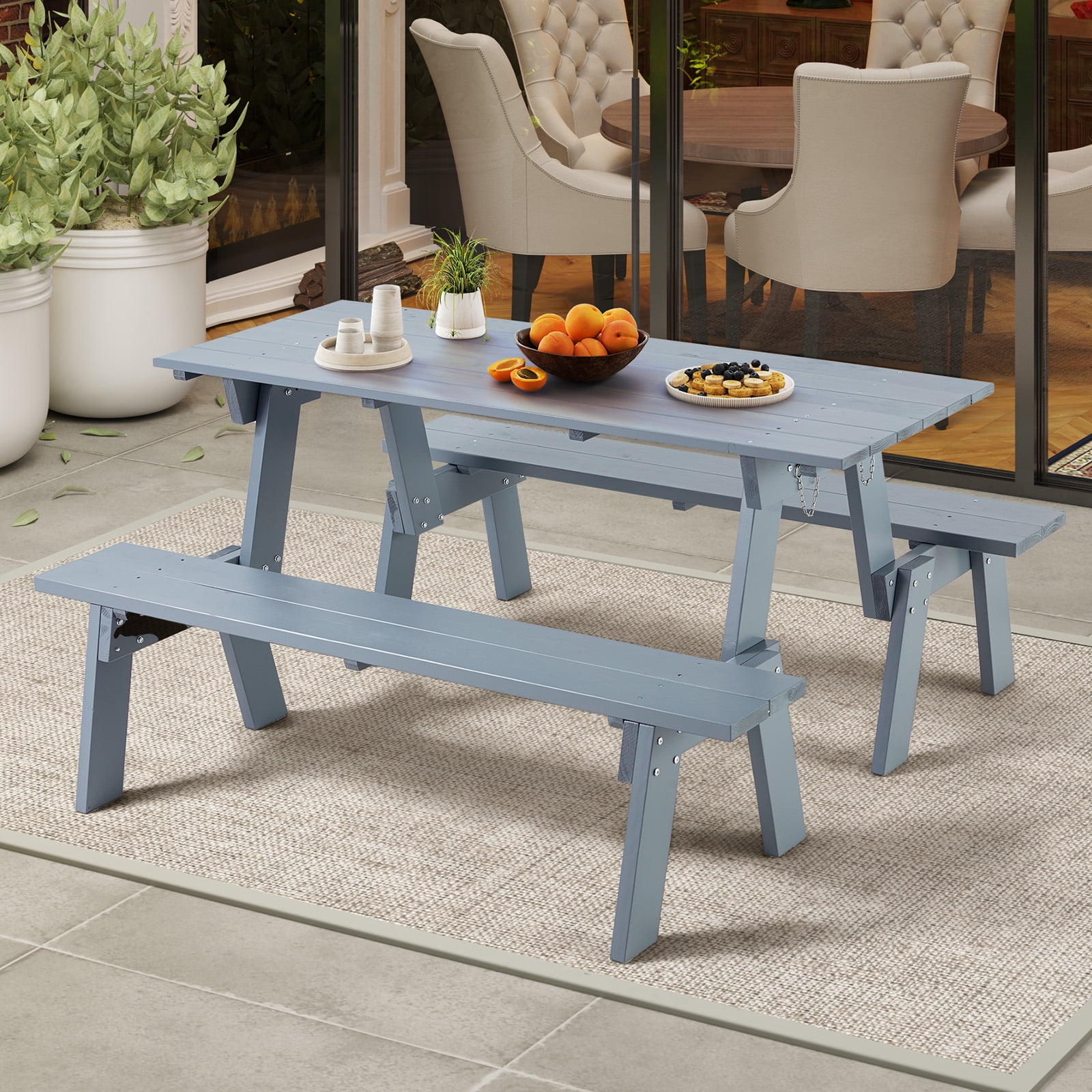 AVAWING Outdoor Convertible Garden Bench, 2-in-1 Transforming Picnic ...