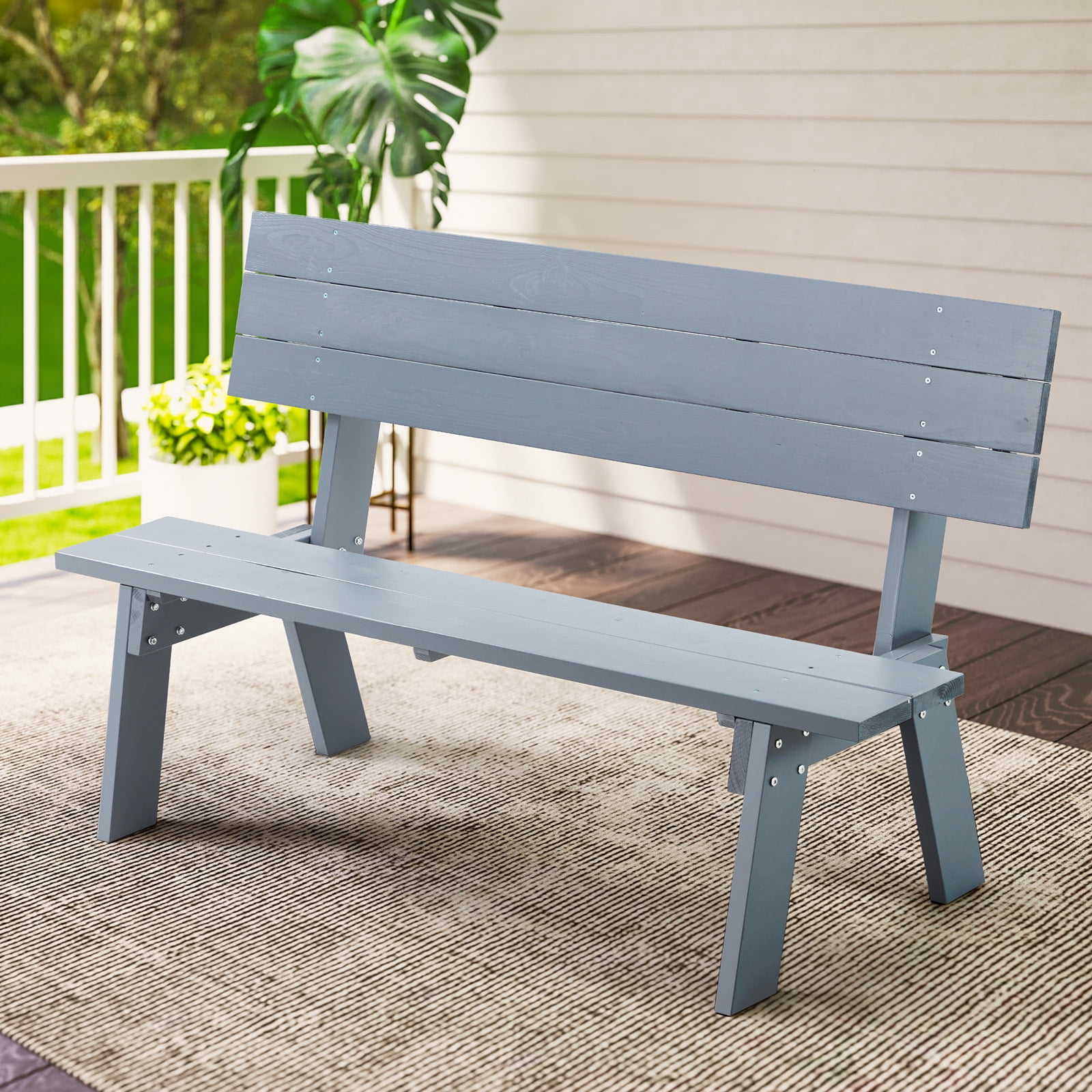 AVAWING Outdoor Convertible Garden Bench, Patio Picnic Bench, Gray ...