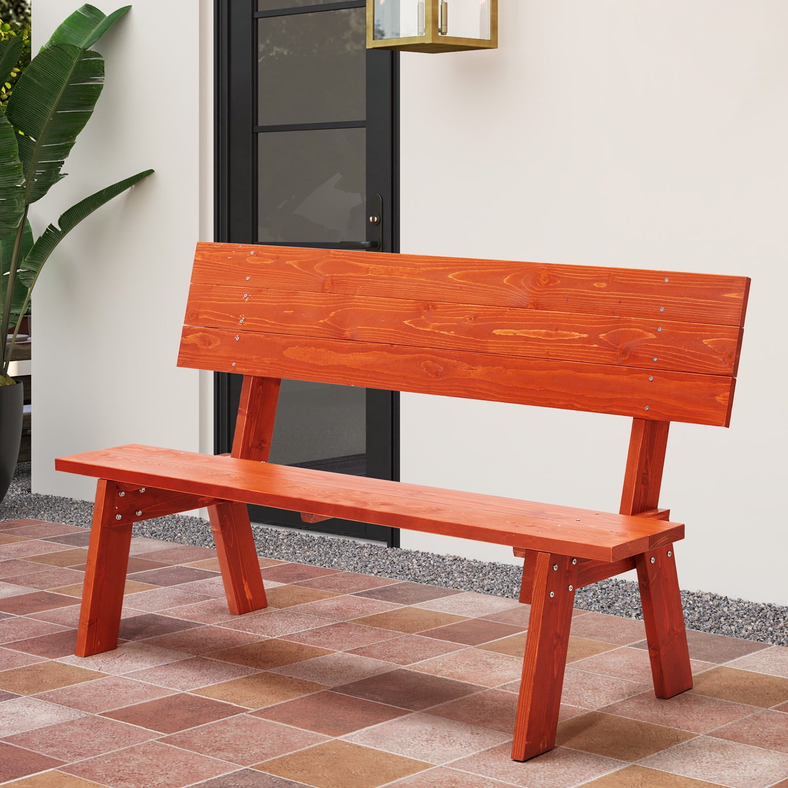 AVAWING Outdoor Convertible Garden Bench, Patio Picnic Bench, Red ...