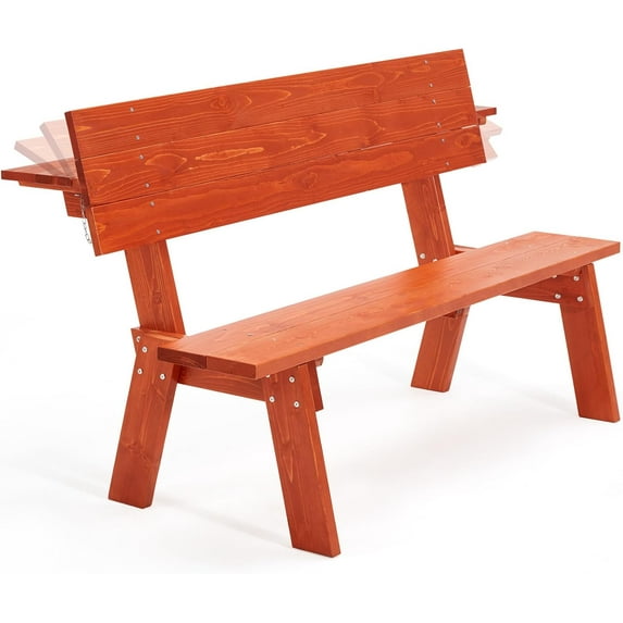 AVAWING Outdoor Convertible Wood Bench with Backrest, Patio Wood ...