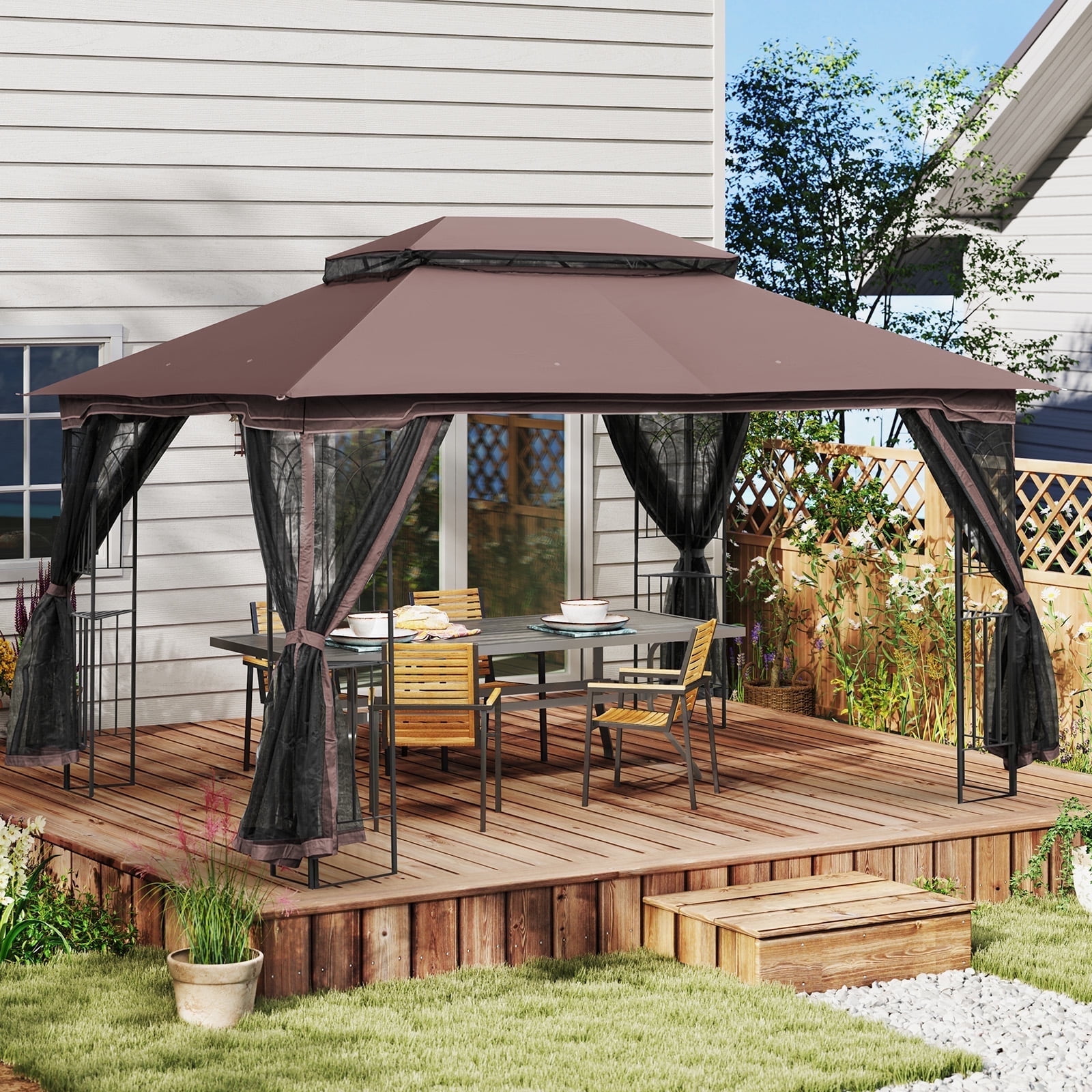 AVAWING Outdoor Gazebo 10' X 13', Patio Double Waterproof Soft-top ...
