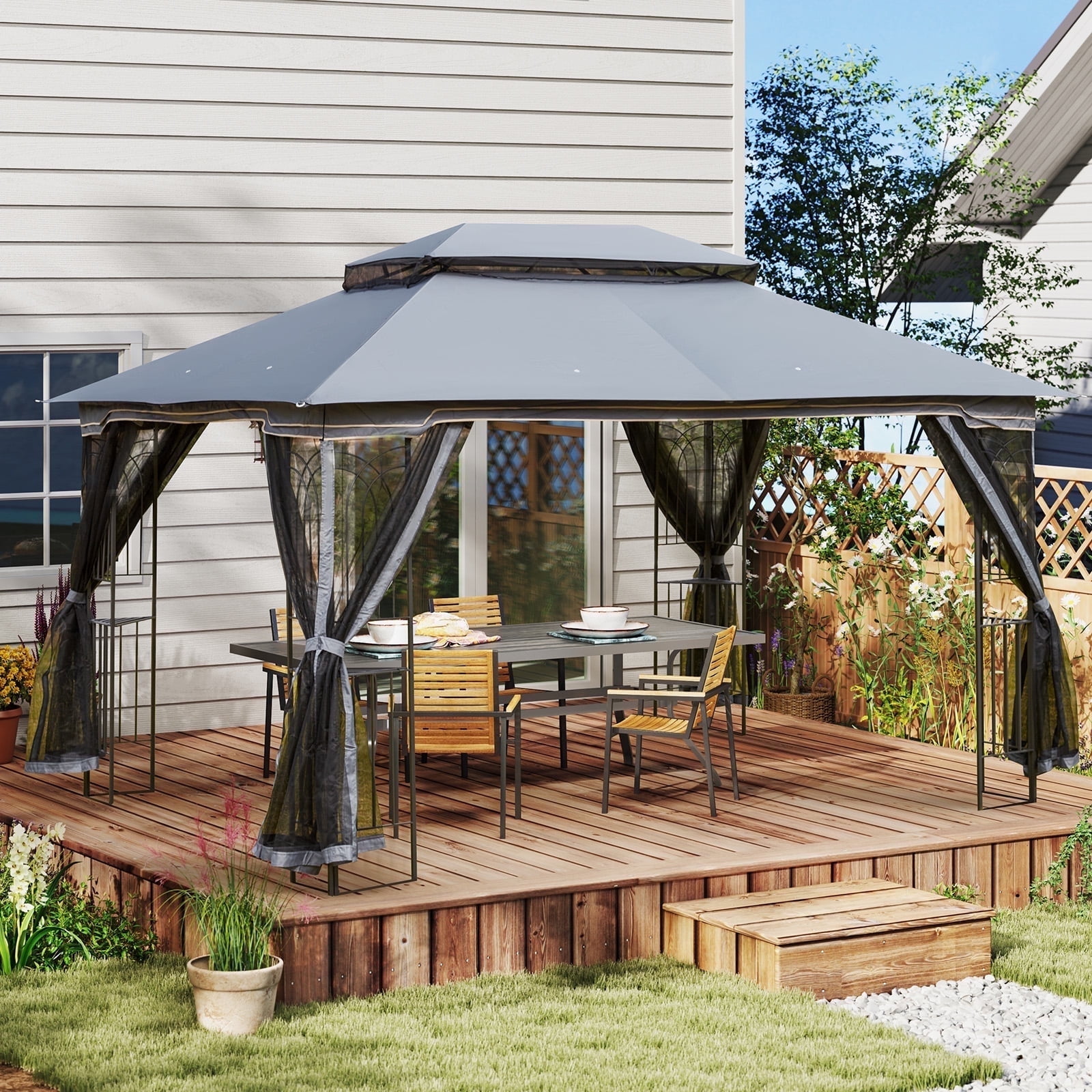 AVAWING Outdoor Gazebo 10' X 13', Patio Double Waterproof Soft-top ...