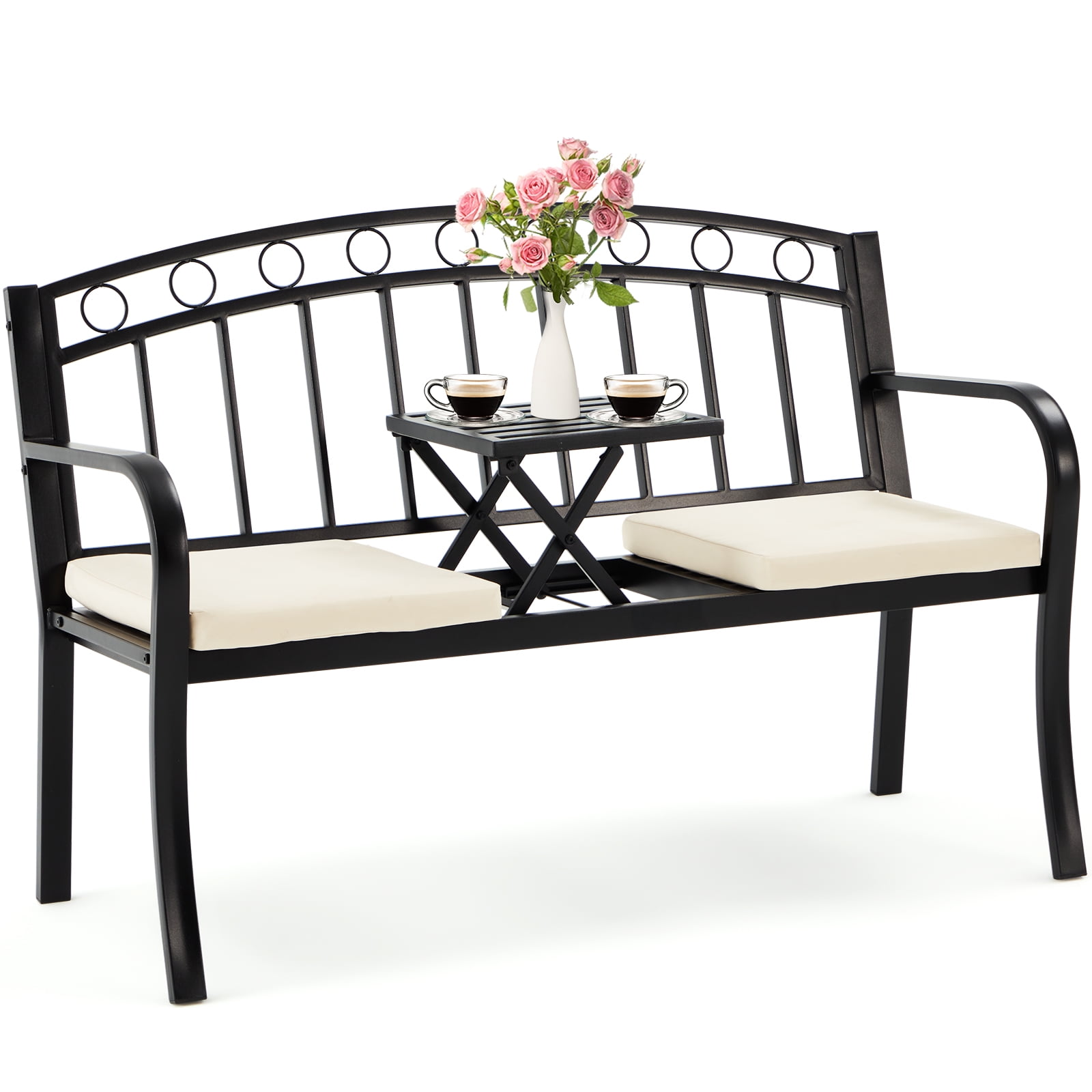 AVAWING Outdoor Patio Garden Bench, Heavy Duty Steel Double Seat for ...