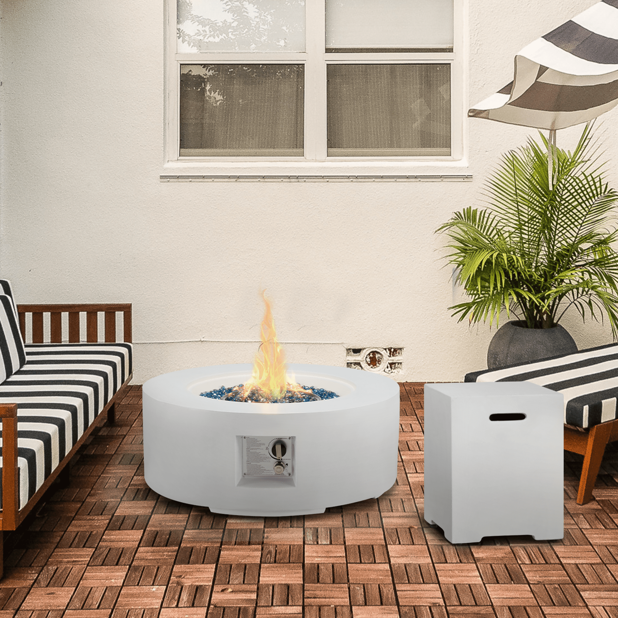 AVAWING Outdoor Propane Firepit Table Set, 50,000 BTU Steel Firepit ...