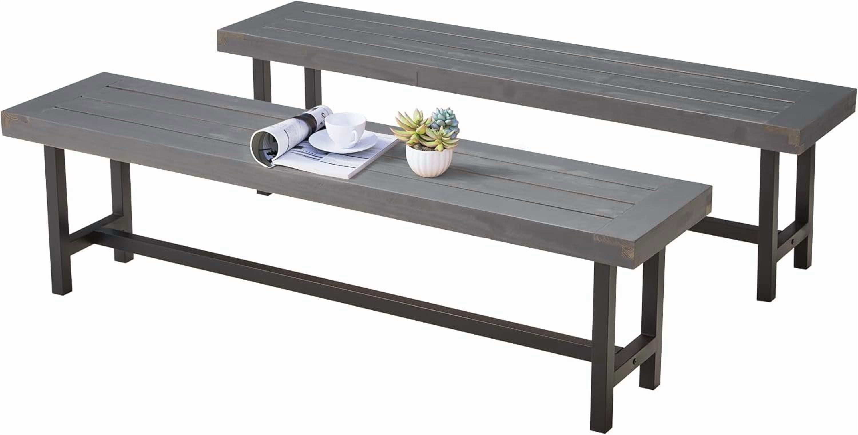 AVAWING Outdoor Wood Benches Set of 2, 63" Patio Wooden Picnic Bench ...