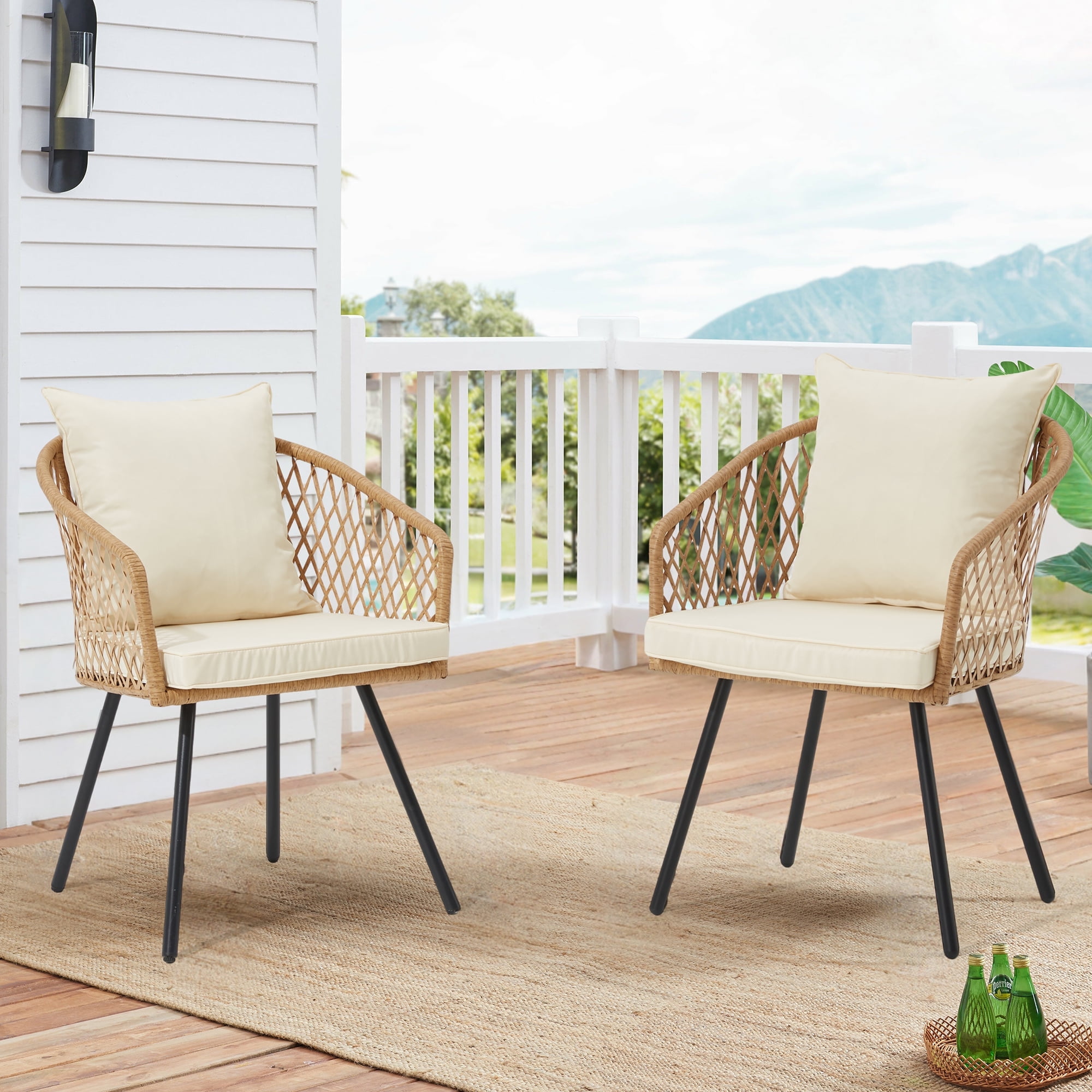 AVAWING Patio Bistro Dining Chairs Set of 2, Outdoor Wicker Chairs with ...