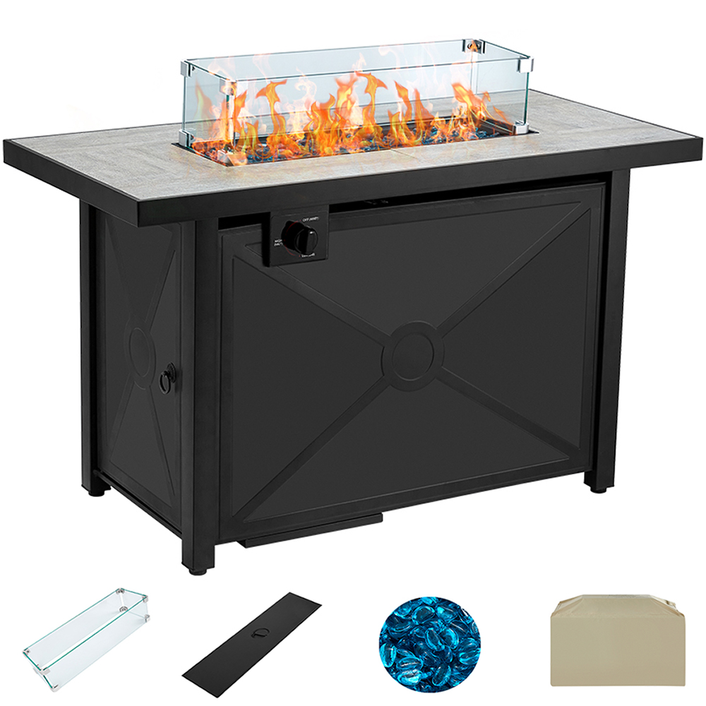 COSIEST 40,000BTU 16-inch Round Outdoor Propane Fire Pit Table w Glass ...