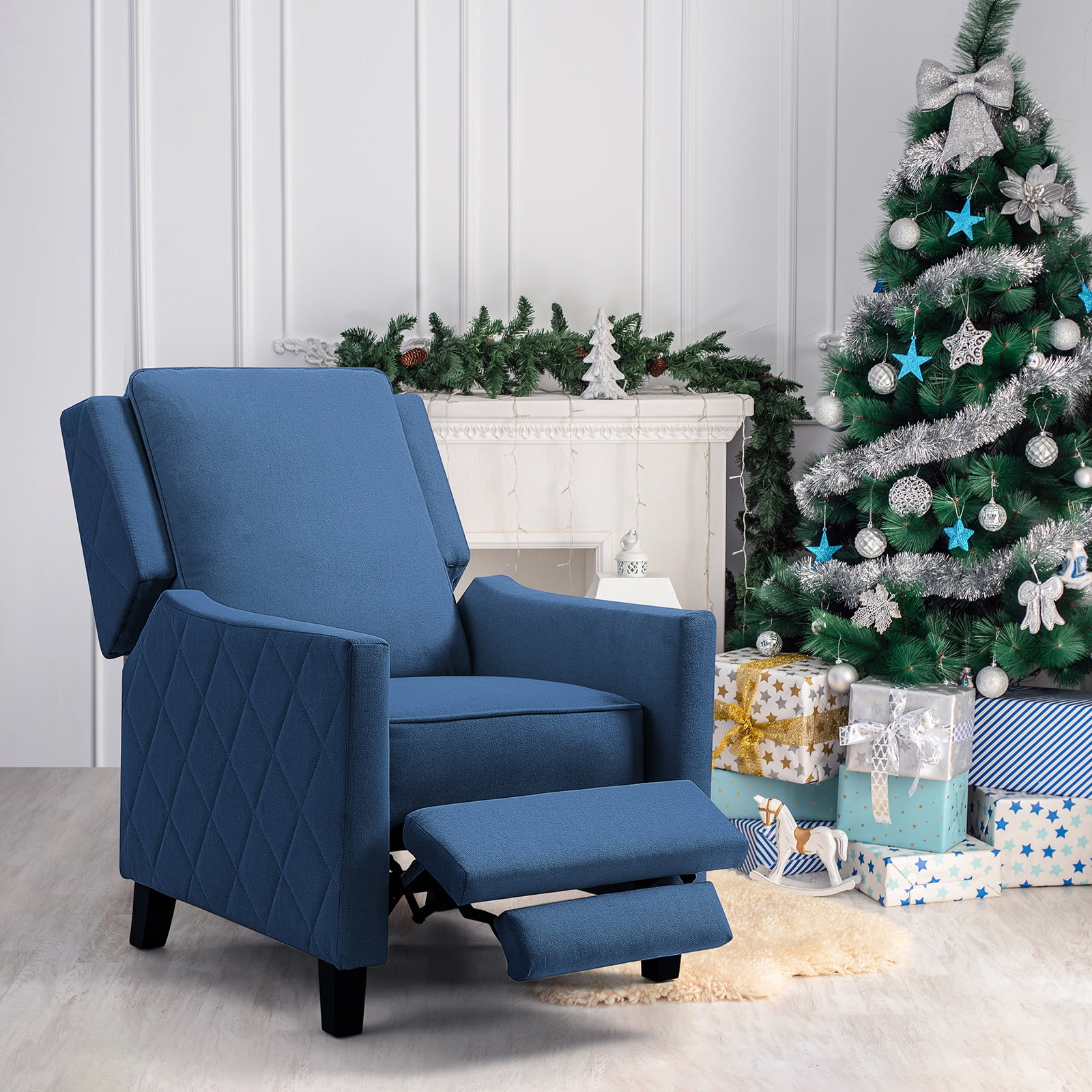 AVAWING Push Back Recliner Chair, Blue Wing Back, Fabrics, Mid-Century ...