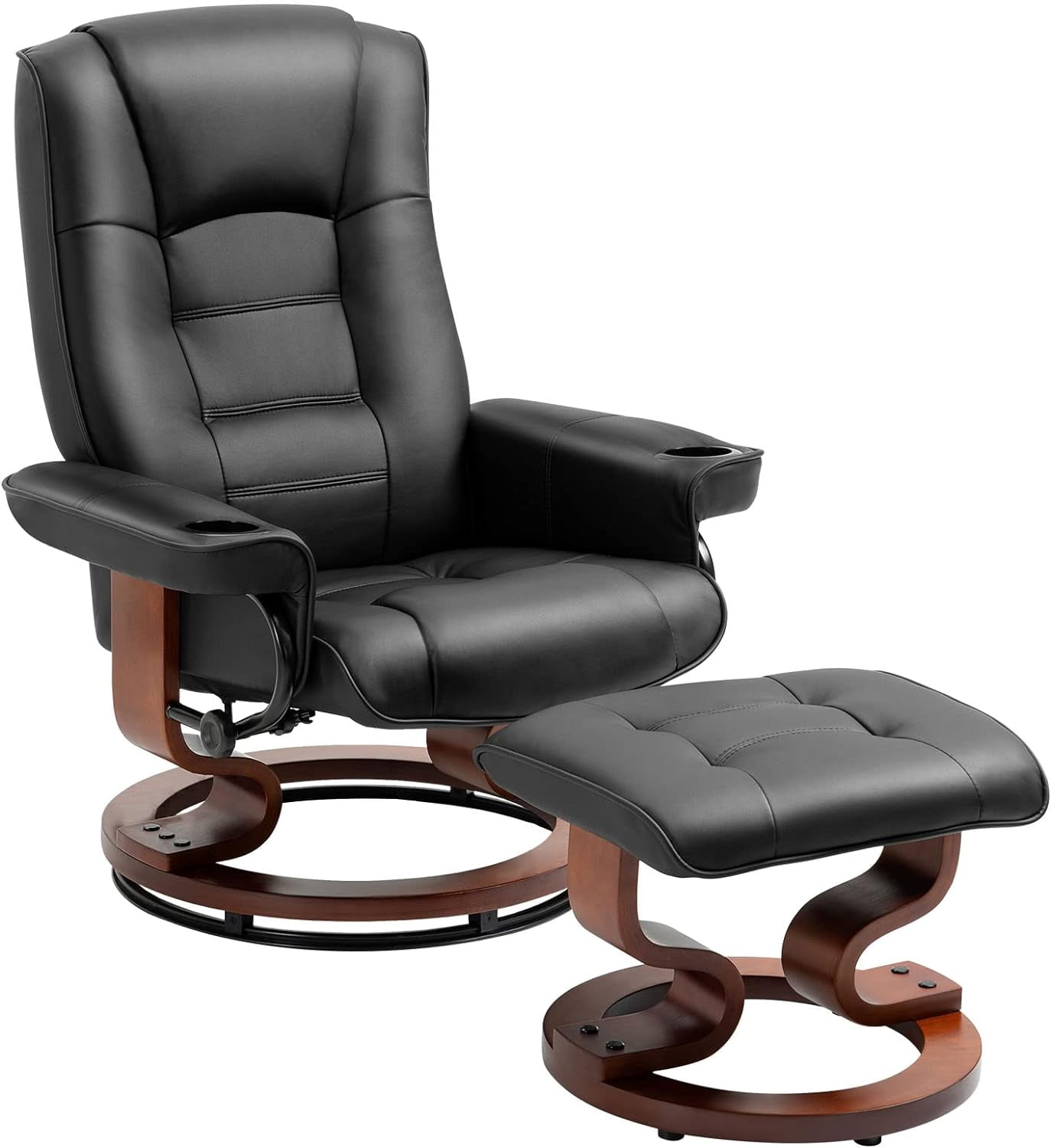 AVAWING Recliner with Ottoman, Wood Base & Adjustable Back, Faux ...