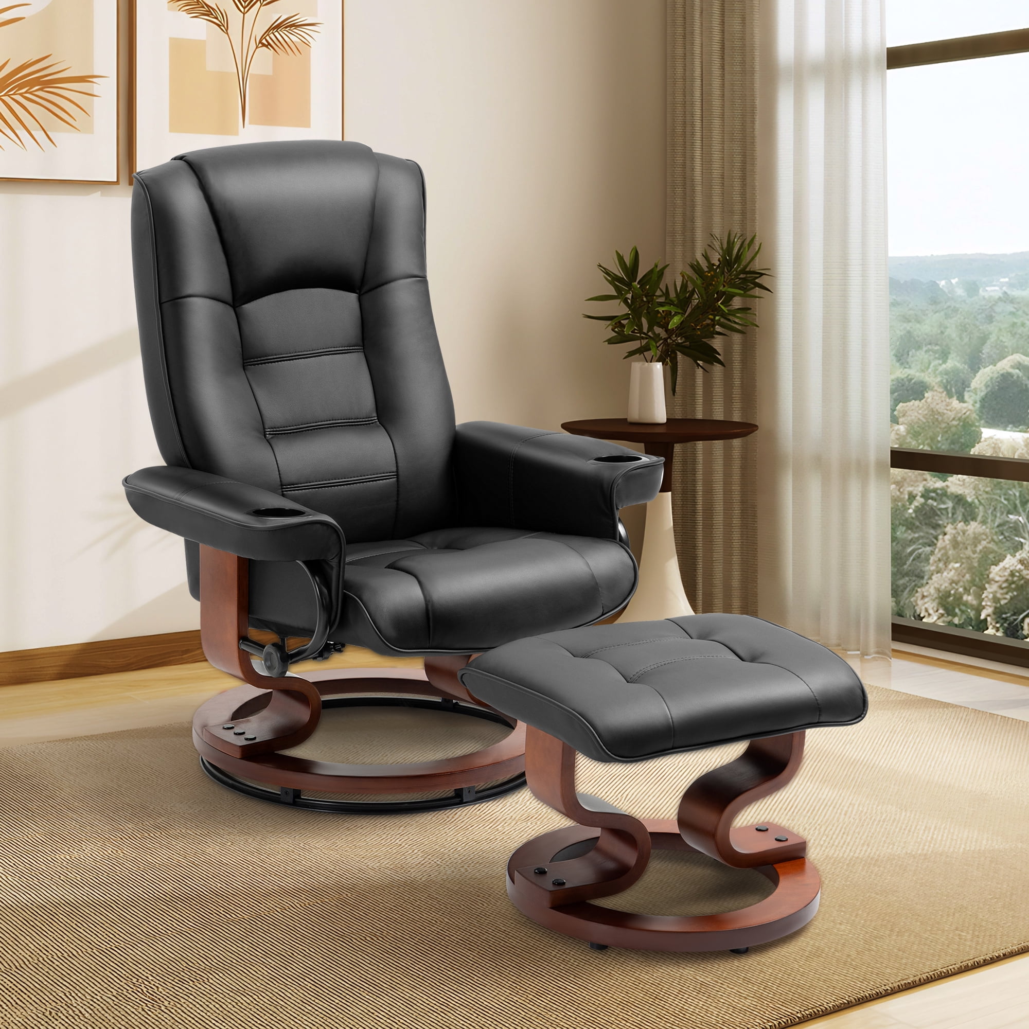 AVAWING Living Room Recliner with Footrest - Faux Leather, Swivel ...